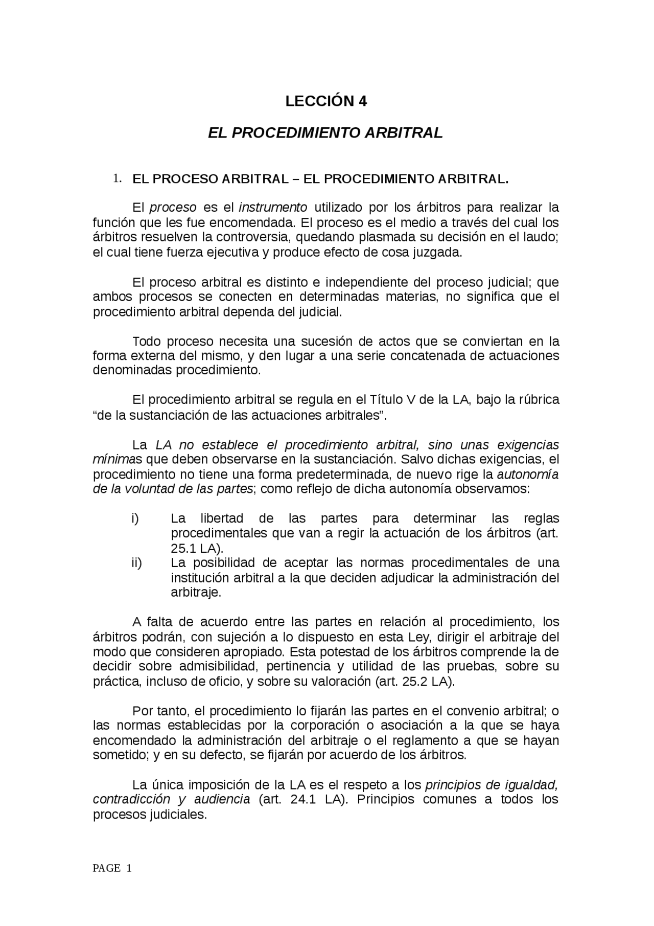 LECCIÓN 4 EL PROCEDIMIENTO ARBITRAL EL PROCESO ARBITRAL – EL ...
