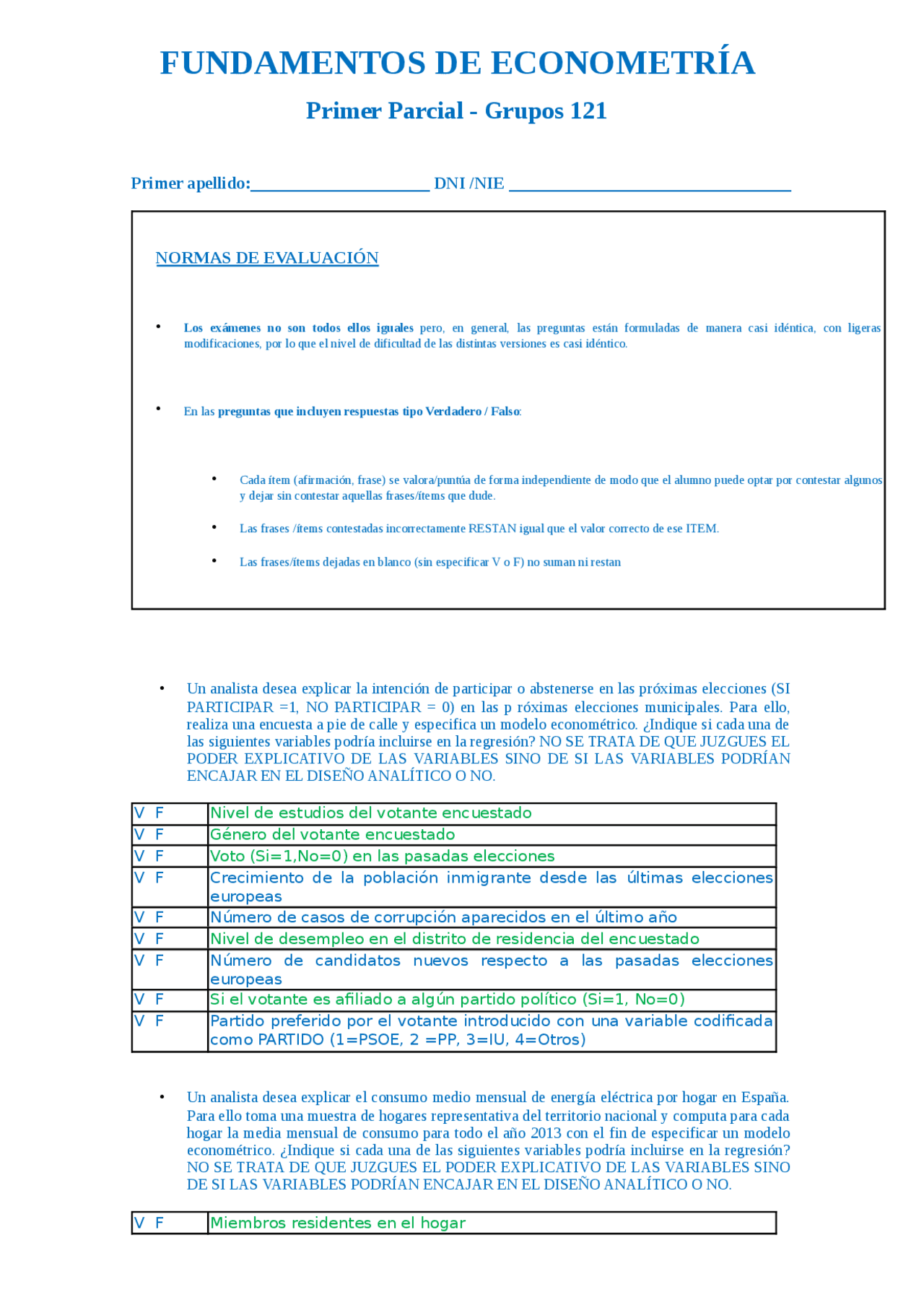 Econometría 03 2016 - Exámenes de Econometría - Docsity