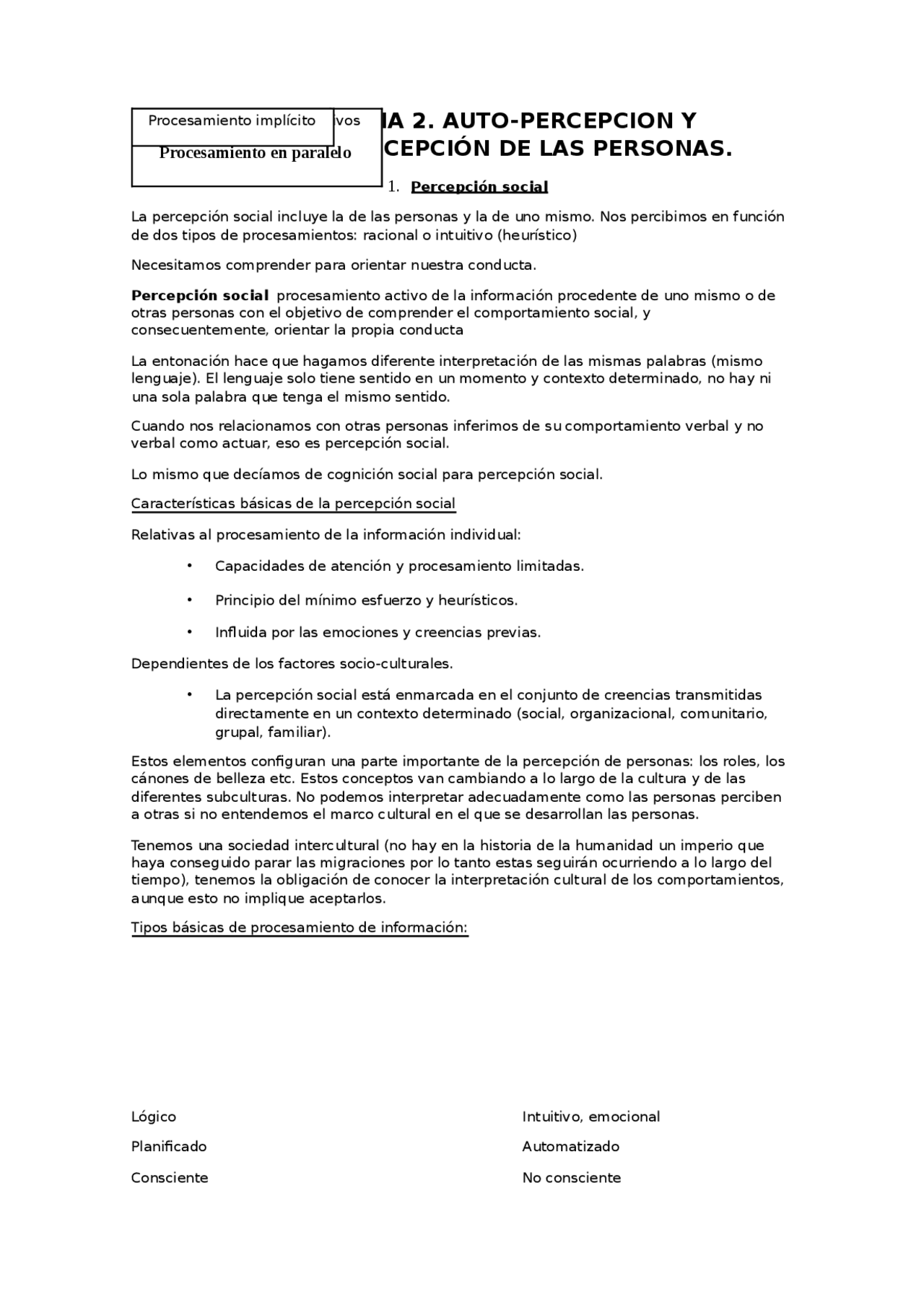 TEMA 2. AUTO-PERCEPCION Y PERCEPCIÓN DE LAS PERSONAS Percepc - Apuntes ...