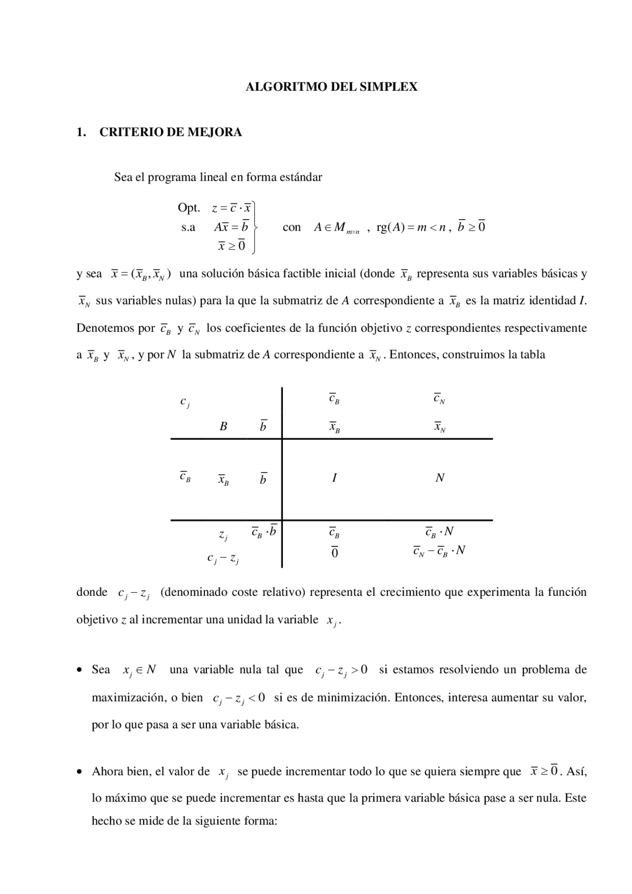 ALGORITMO DEL SIMPLEX - Apuntes de Análisis Matemático - Docsity