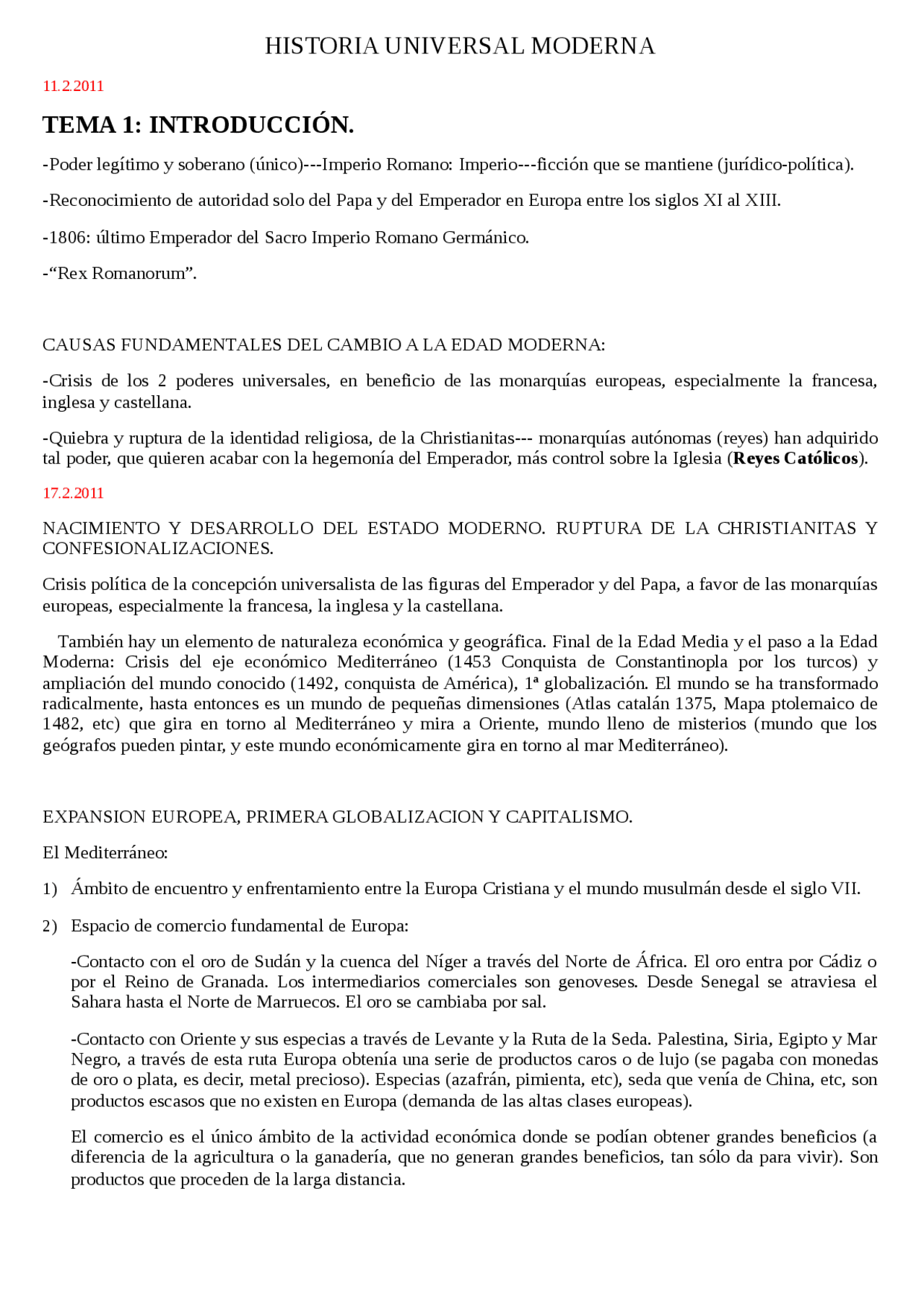 Historia Universal Moderna - Apuntes de Historia del Arte - Docsity