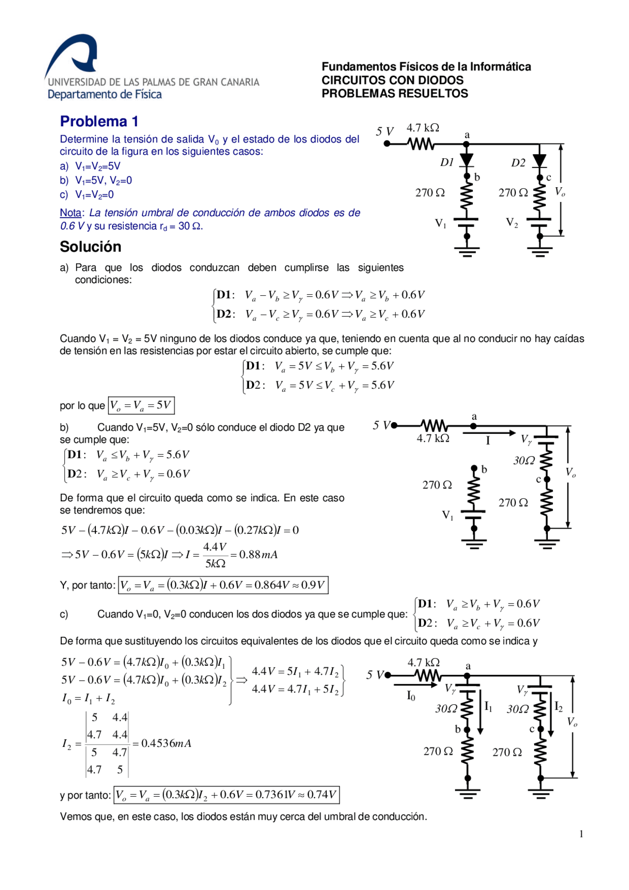 Problemas resueltos de diodos - Ejercicios de Informática - Docsity