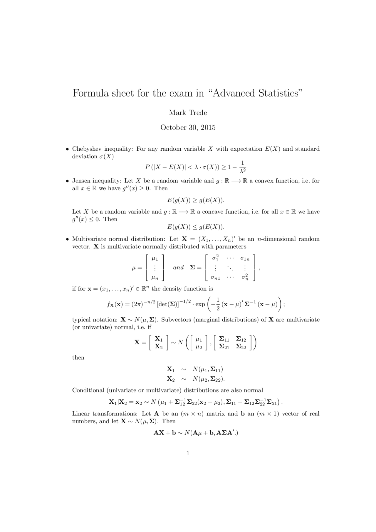 Fórmulas Estadística - Ejercicios de Estadística - Docsity