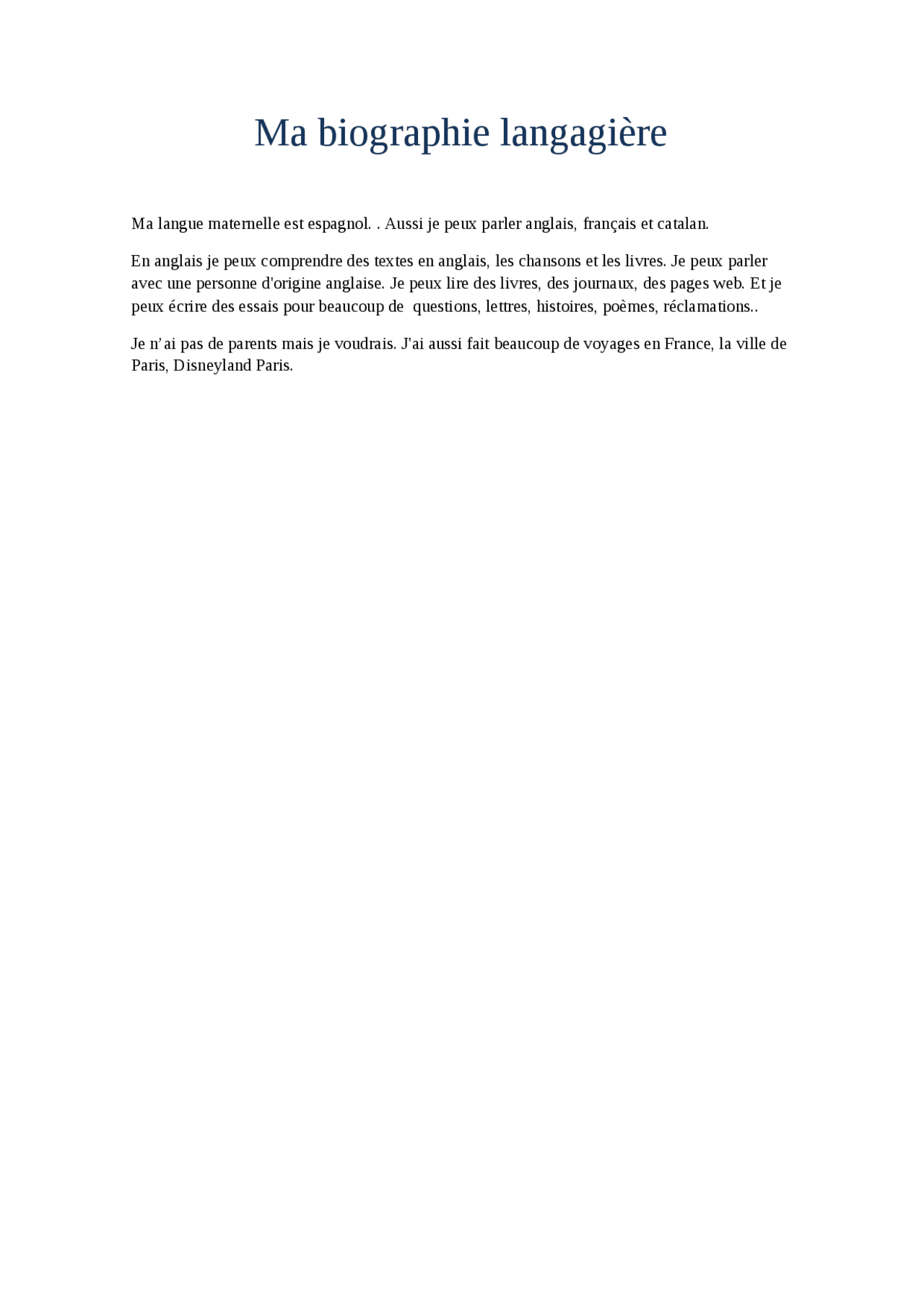 Ma biographie - Apuntes de Idioma Francés | Docsity