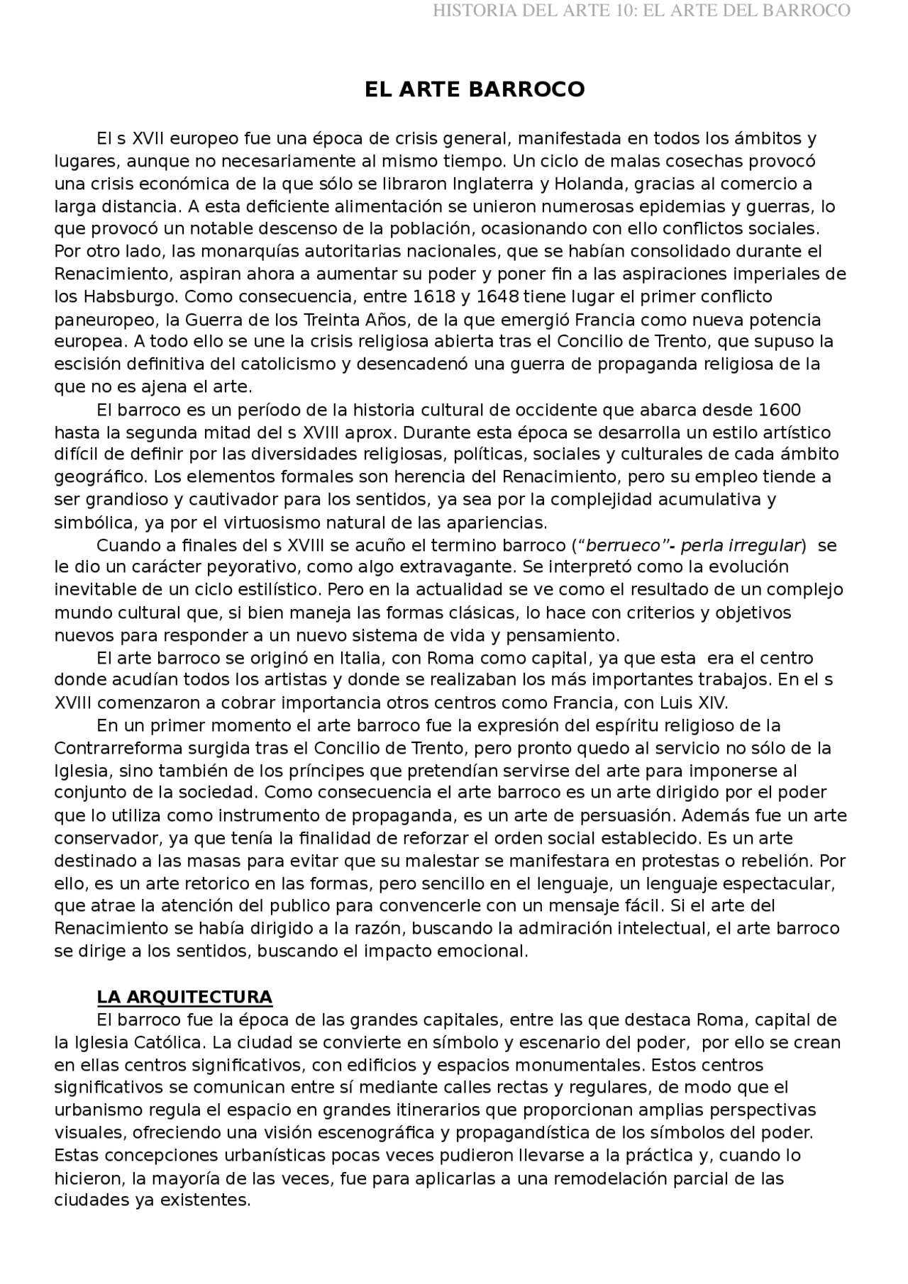 Arte barroco - Apuntes de Idioma Español - Docsity