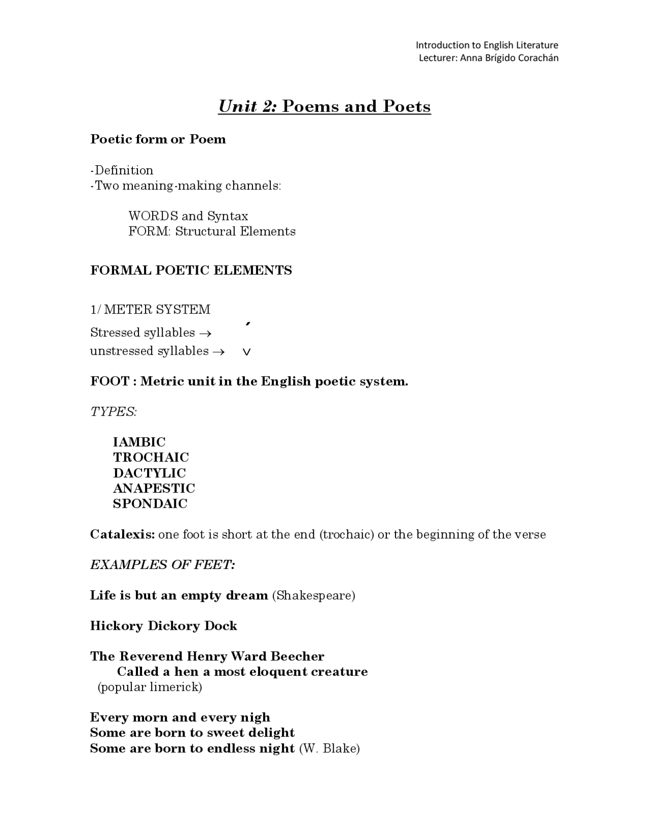 Unit 2: poems and poets - Apuntes de Idioma Inglés - Docsity