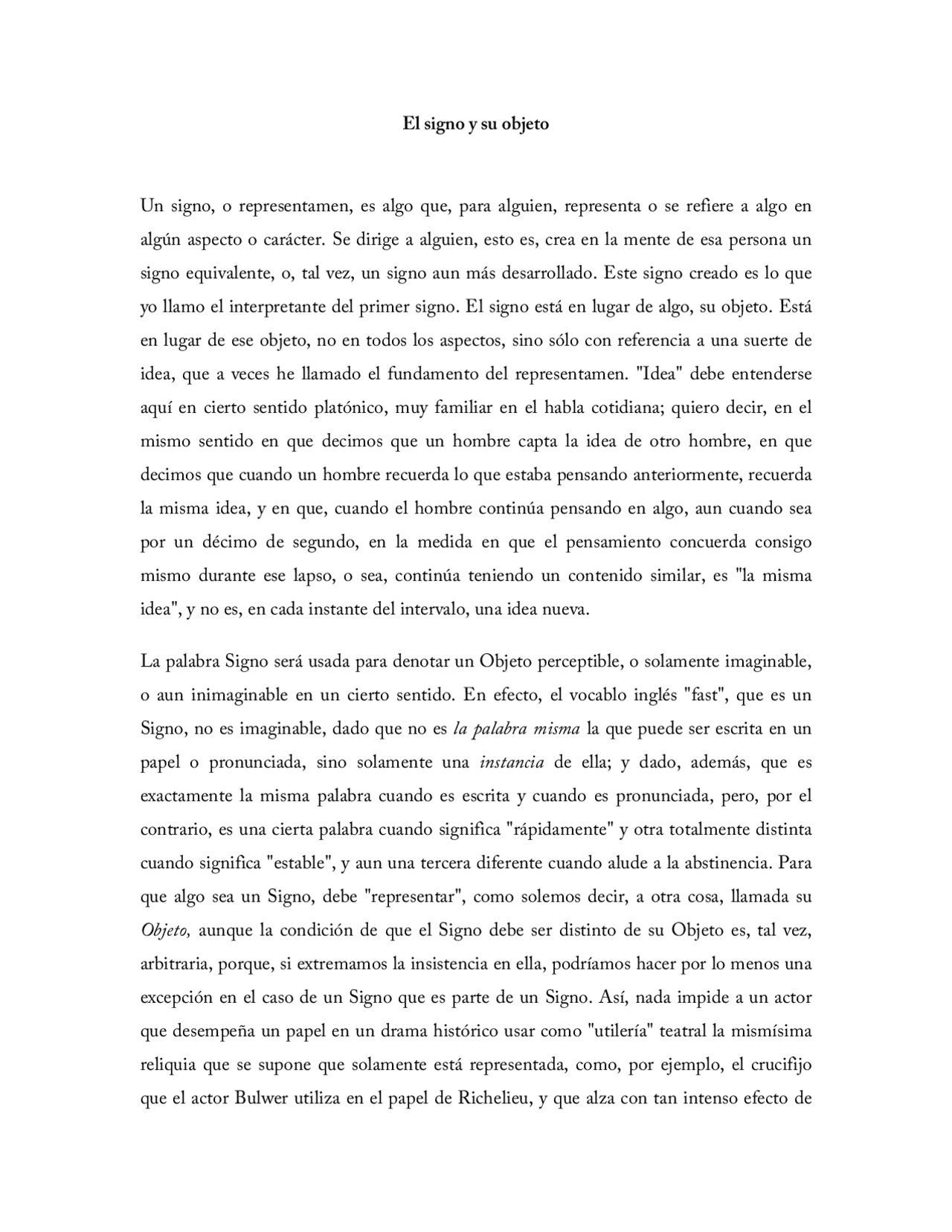 El signo y su objeto - Apuntes de Semiótica - Docsity