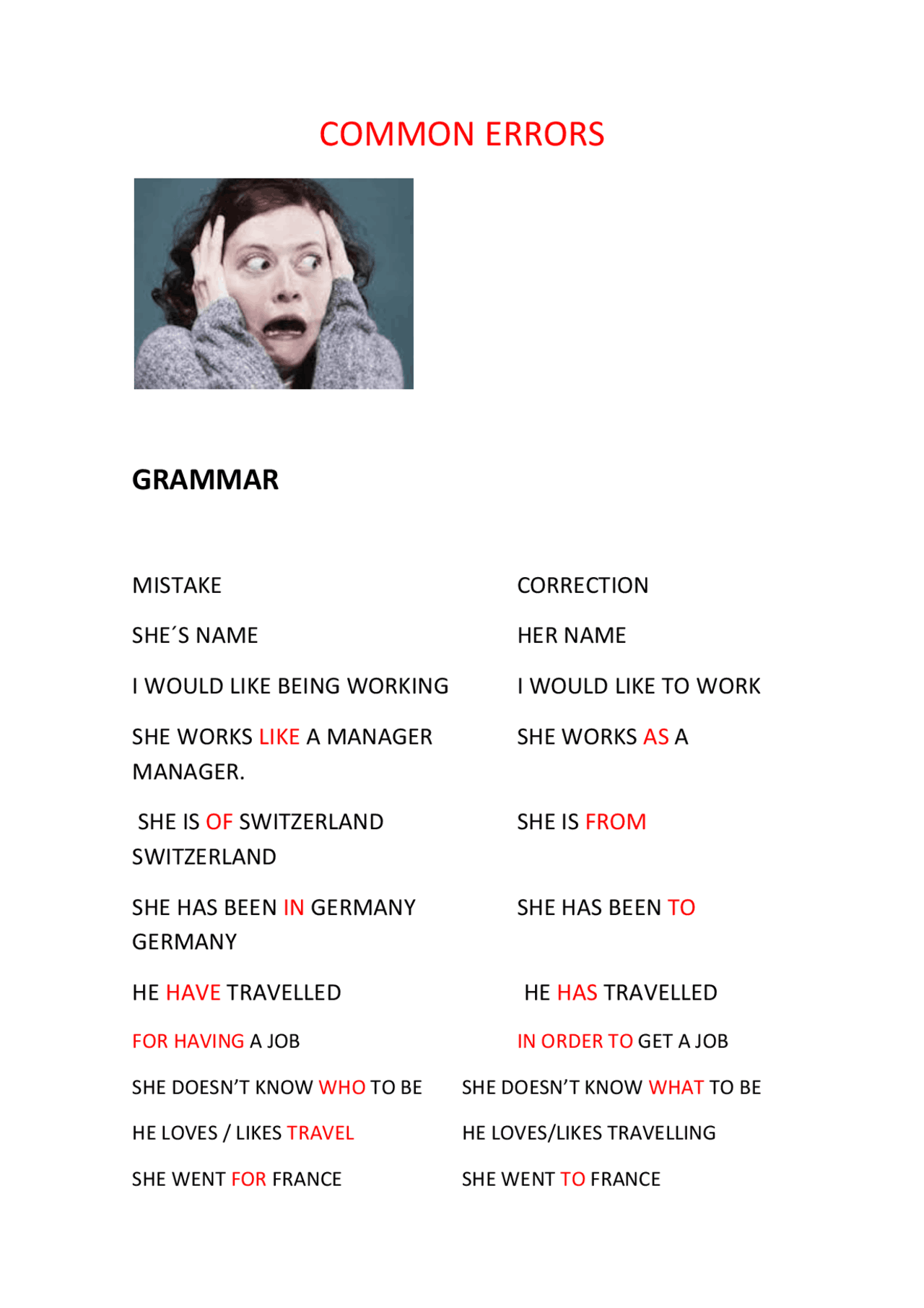 COMMON ERRORS GRAMMAR REMEMBER ADJECTIVES HAVE NO PLURAL FORM - Apuntes ...