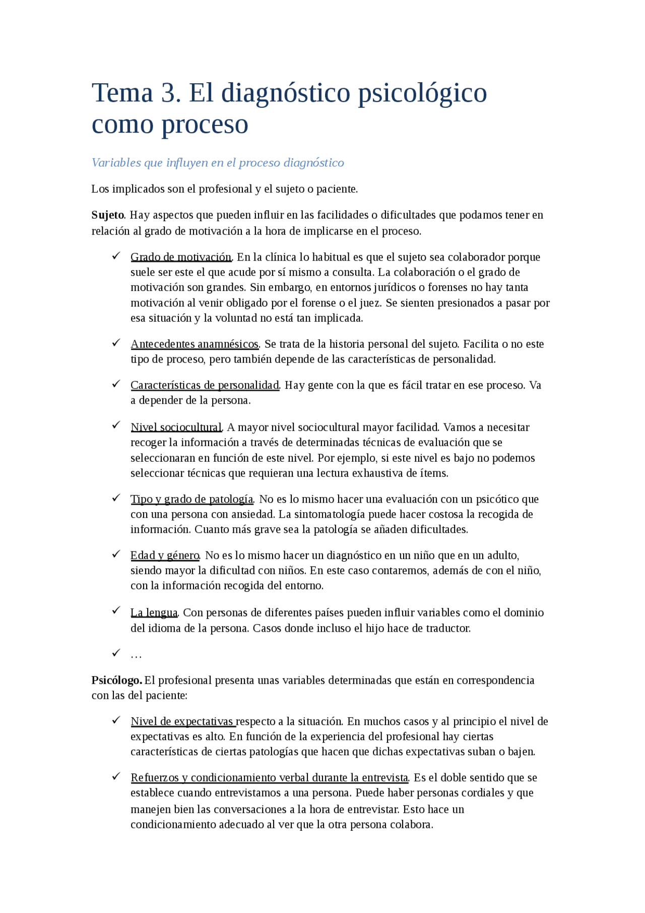 Tema 3. El diagnóstico psicológico como proceso Variables - Apuntes de ...