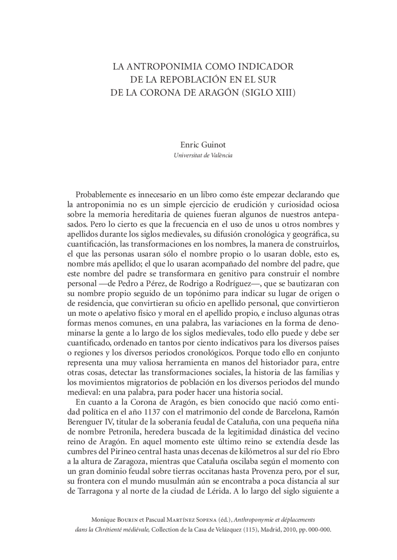 Antroponimia. - Apuntes de Historia de la Edad Media - Docsity