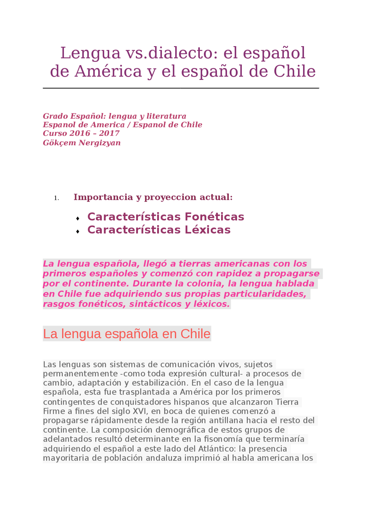 Espanol de america - Apuntes de Historia - Docsity