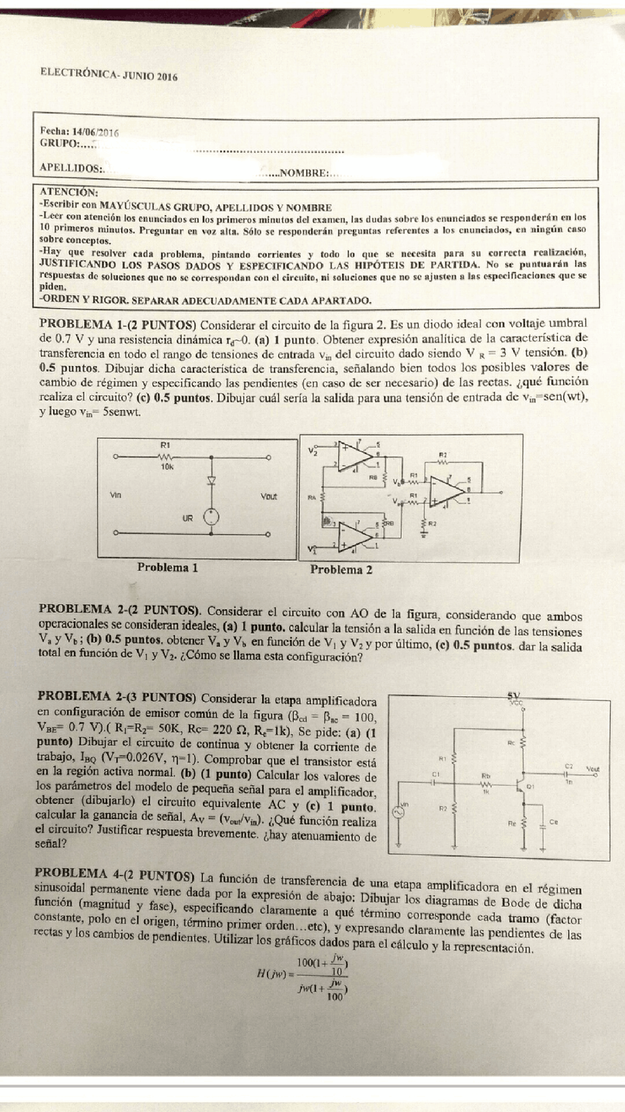 Electrónica 10 2016 - Exámenes de Electrónica - Docsity