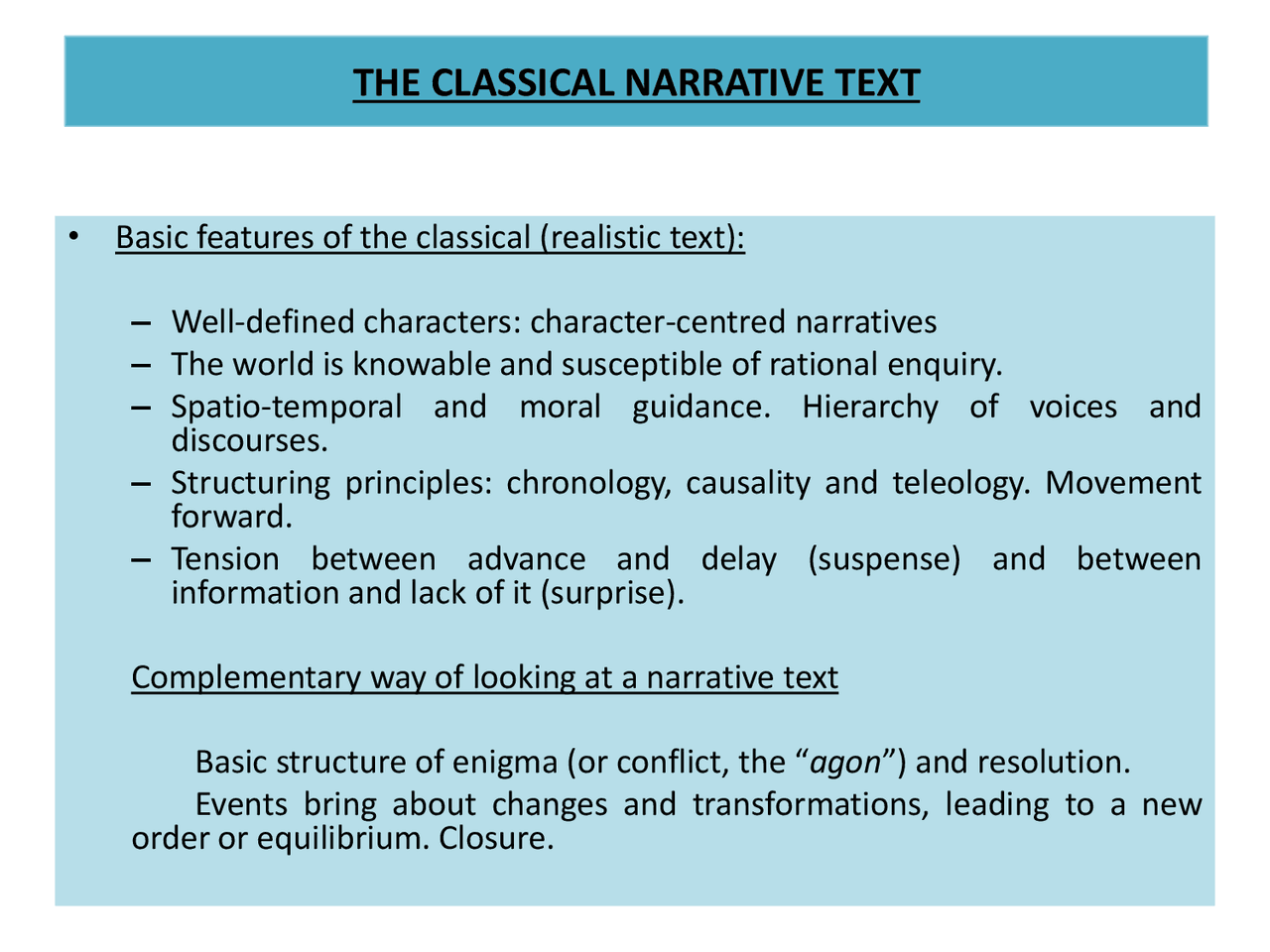 The classical narrative text - Apuntes de Idioma Inglés - Docsity
