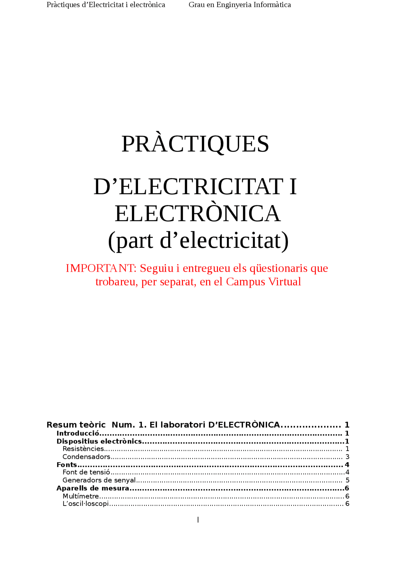Guion Practica Electricidad y Electronica - Ejercicios de Electrónica - Docsity