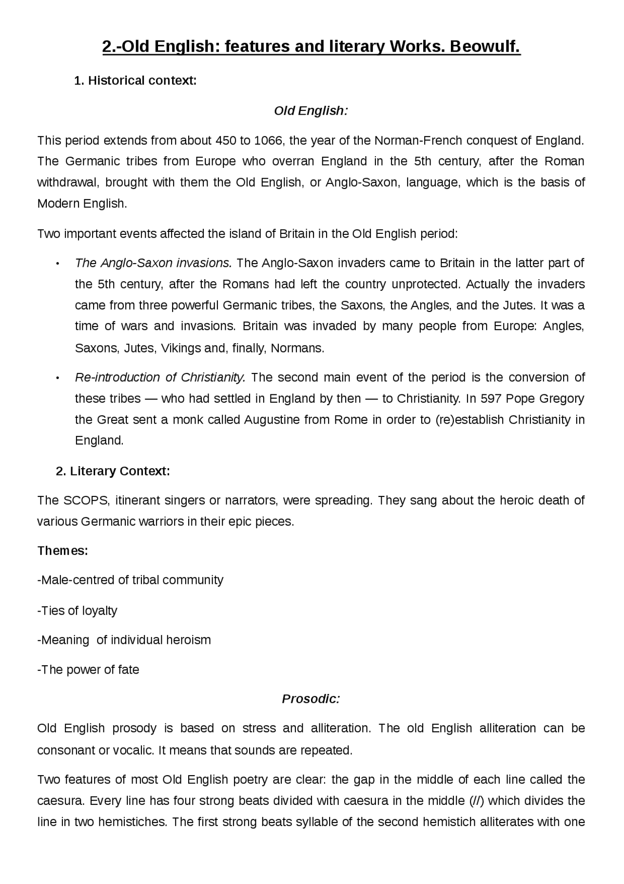 Chapter 2 -Old English: features and literary Works. Beowulf. - Apuntes ...