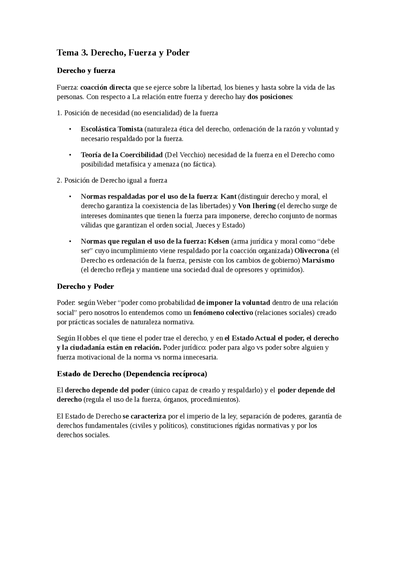 Derecho, fuerza y poder - Apuntes de Teoría del Derecho - Docsity