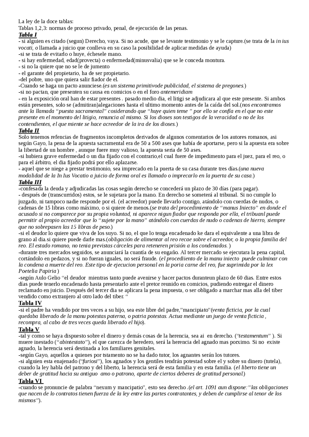 Ley de las doce tablas - Apuntes de Derecho Romano - Docsity