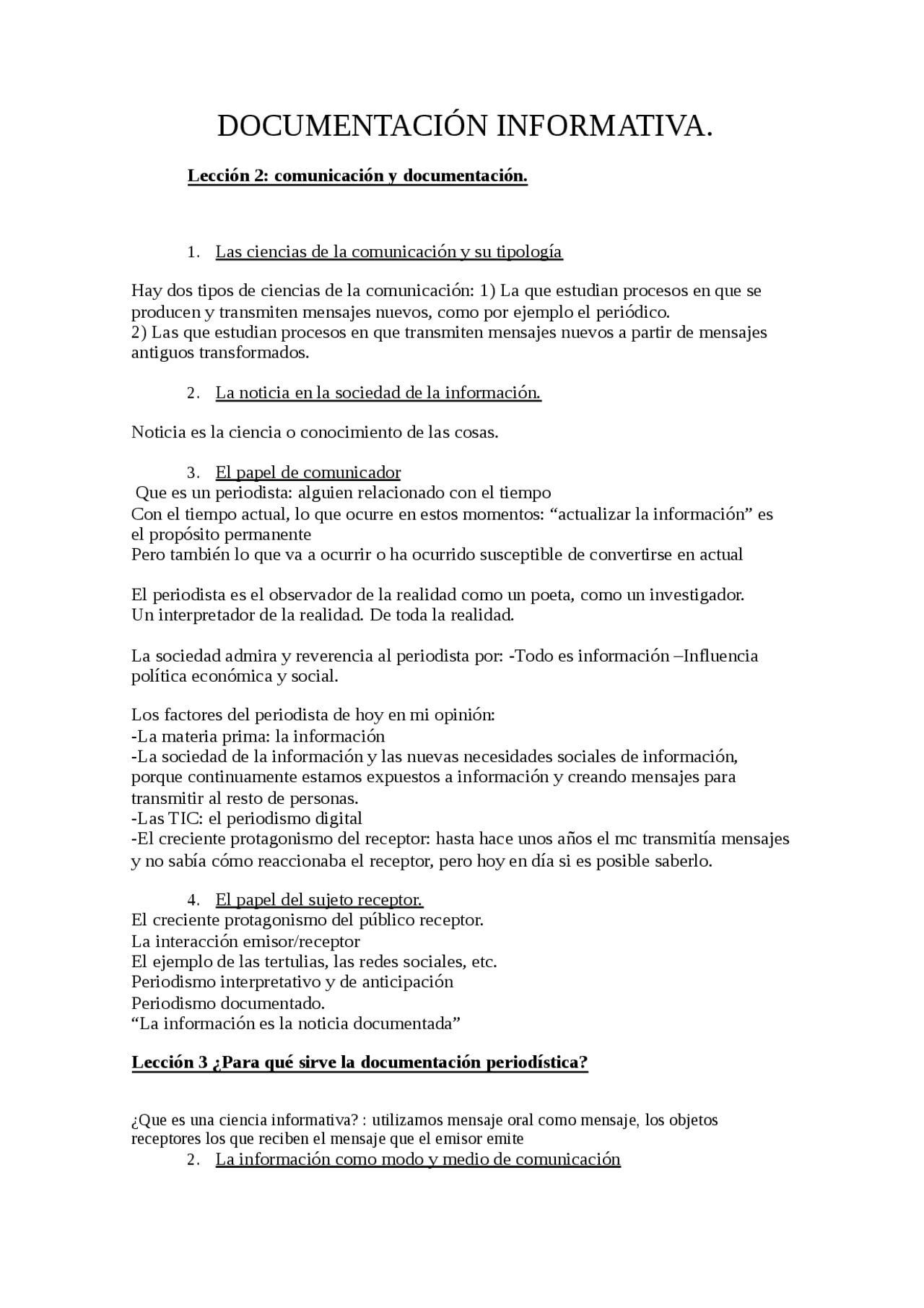 Documentacion informativa apuntes - Apuntes de Periodismo - Docsity