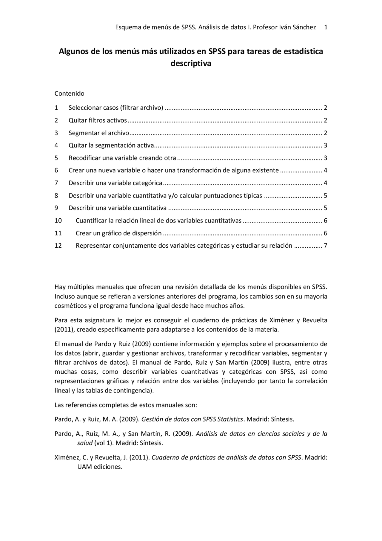 Esquema de los menús de SPSS usados en Análisis I - Esquemas y mapas conceptuales de Psicología ...