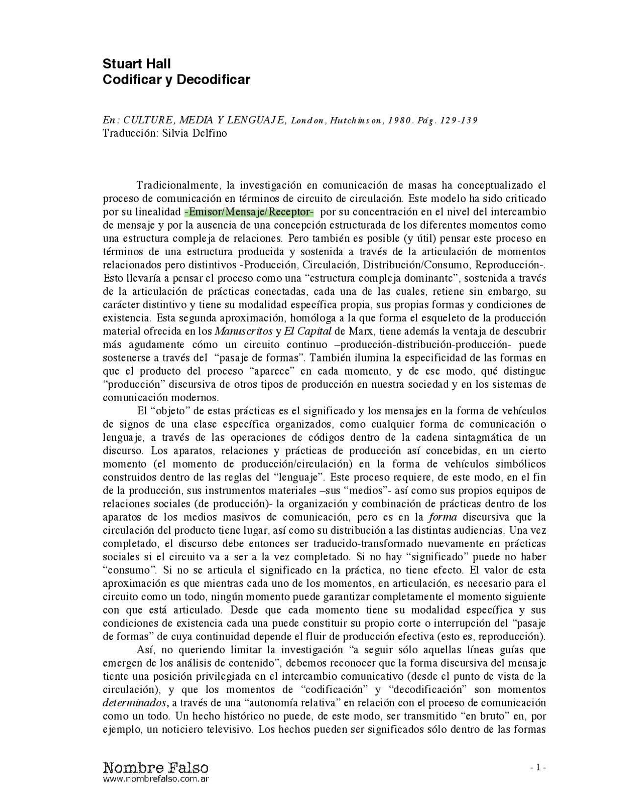 Codificar y decodificar, Stuart Hall - Apuntes de Publicidad y ...