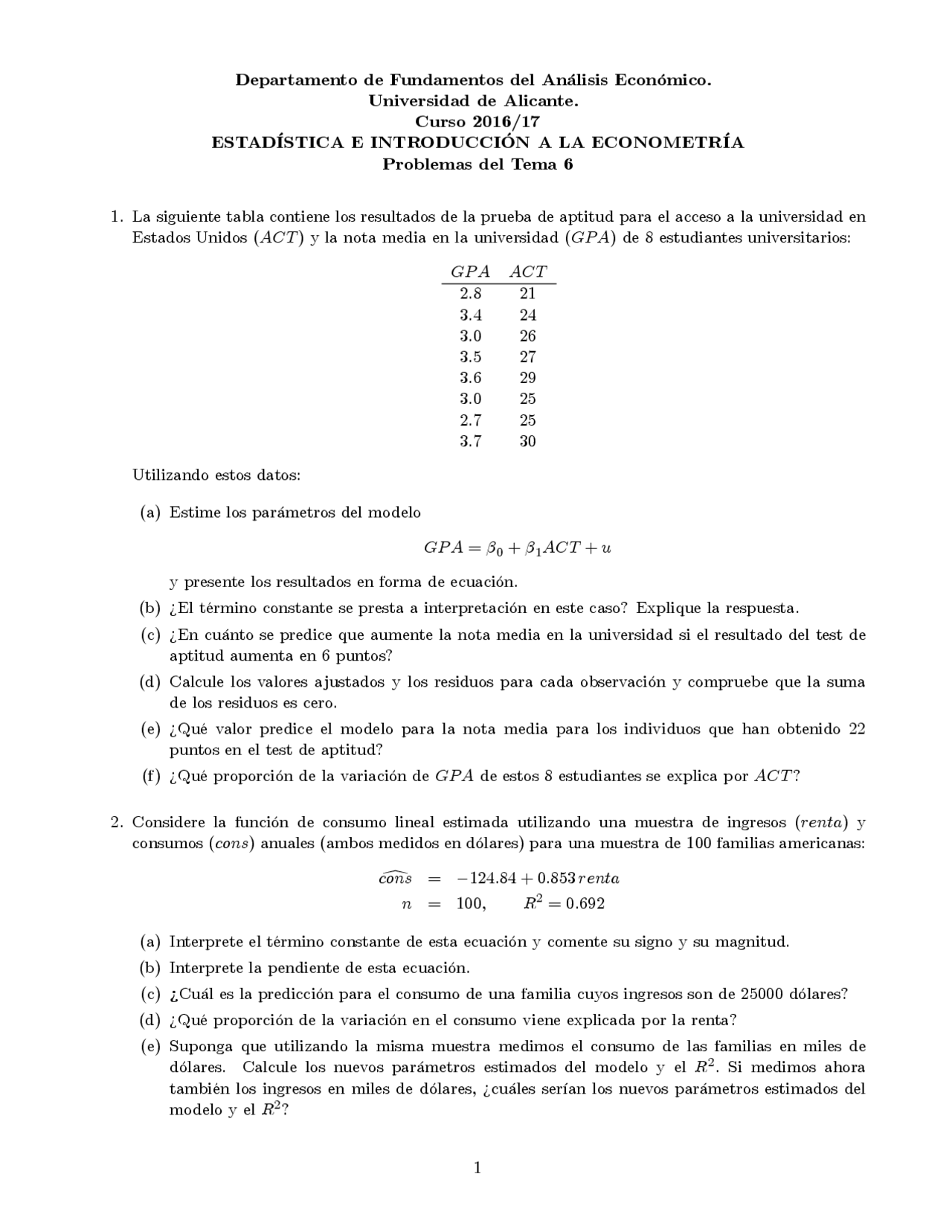 Tema 6 econometria - El modelo de regresión simple - Apuntes de ...