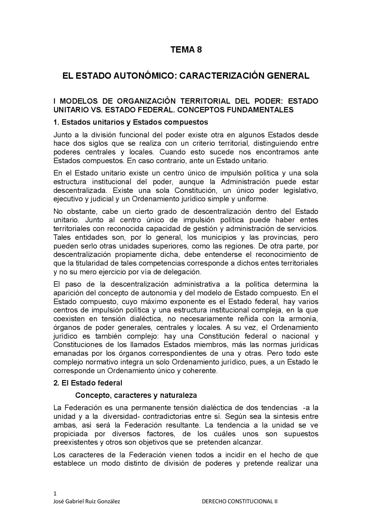 EL ESTADO AUTONOMICO - Apuntes de Derecho Constitucional - Docsity