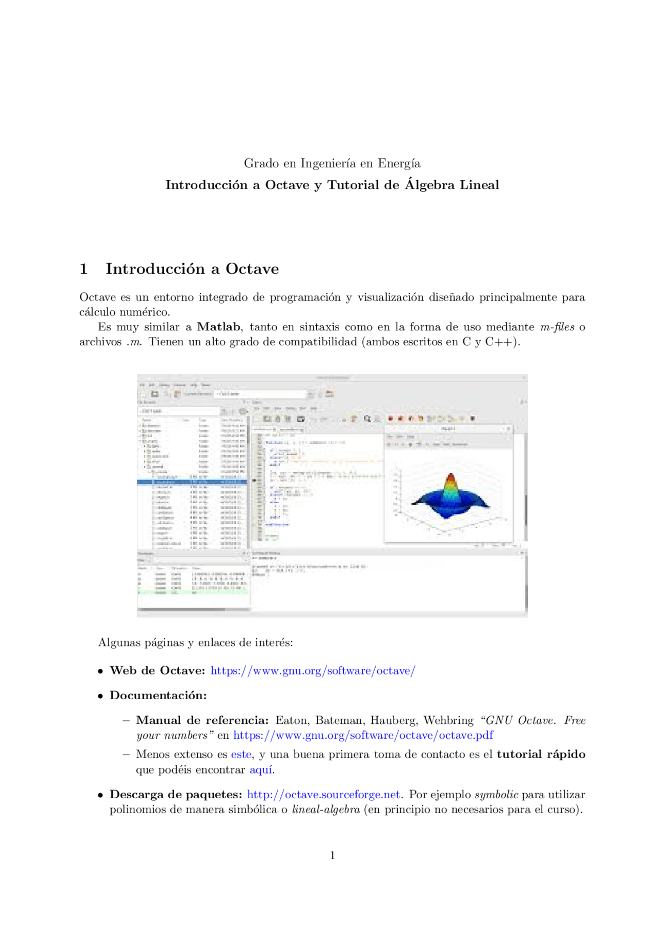 Ejercicios Algebra Octave - Ejercicios de Matemáticas | Docsity