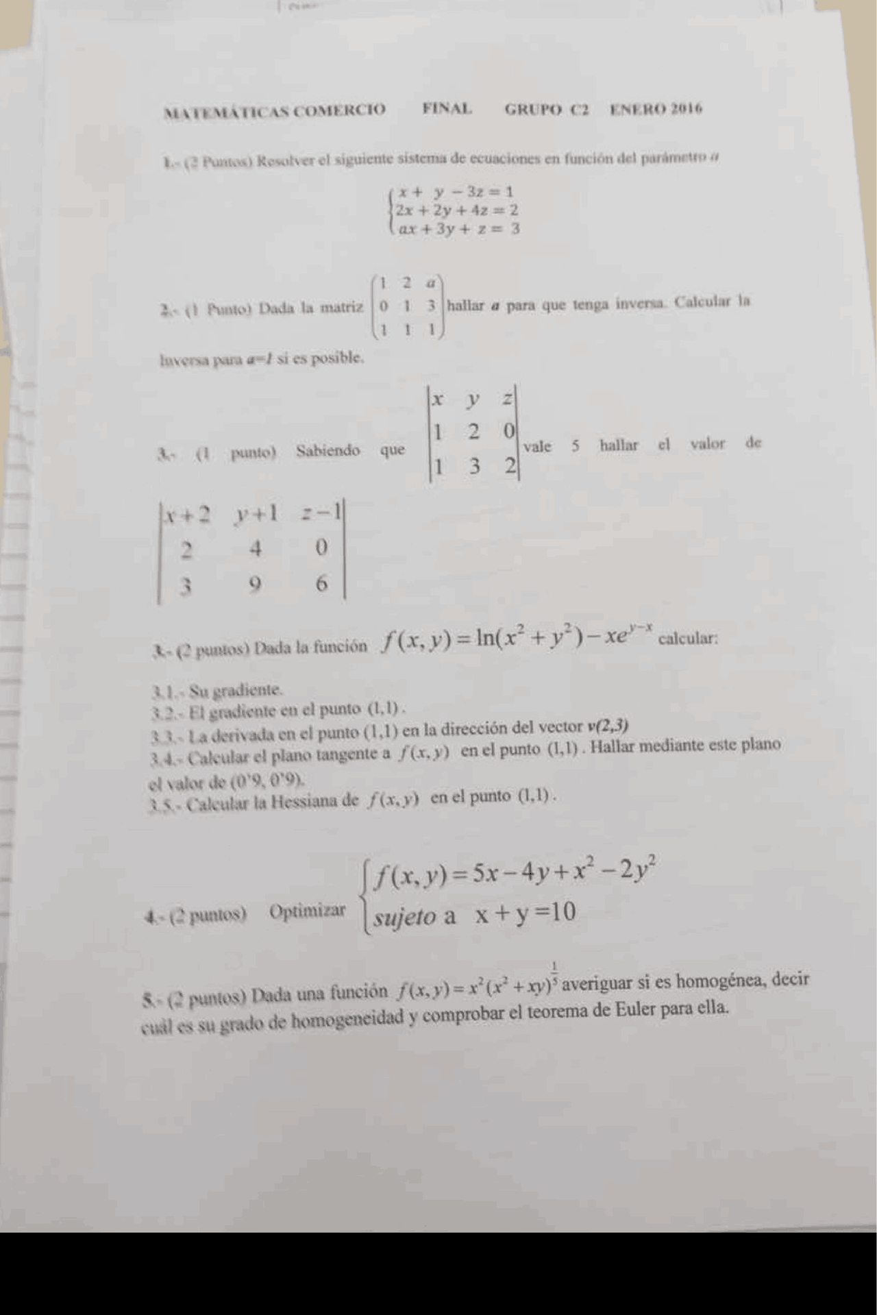 El examen de matematica - Exámenes de Matemáticas - Docsity