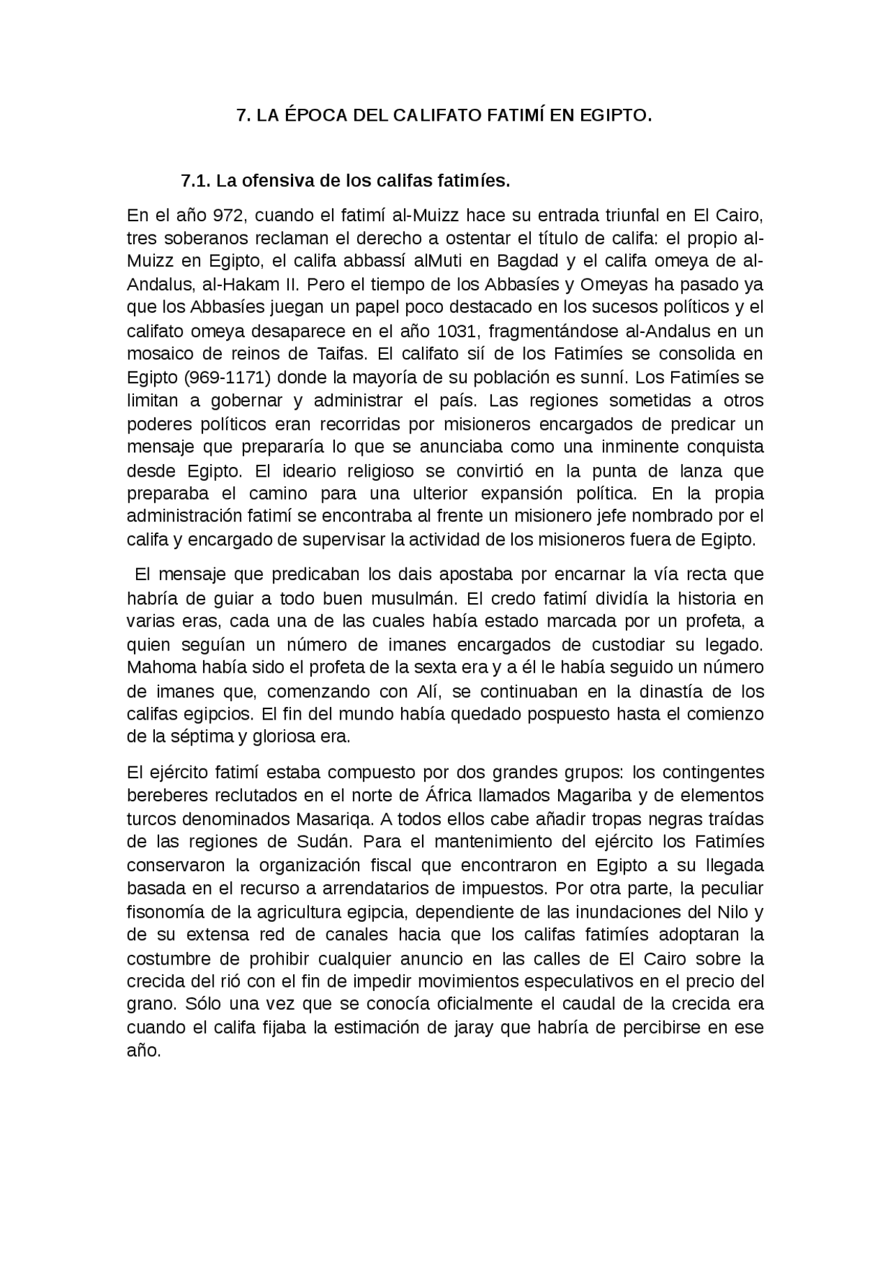 El califato Fatimí - Apuntes de Historia del Islam - Docsity