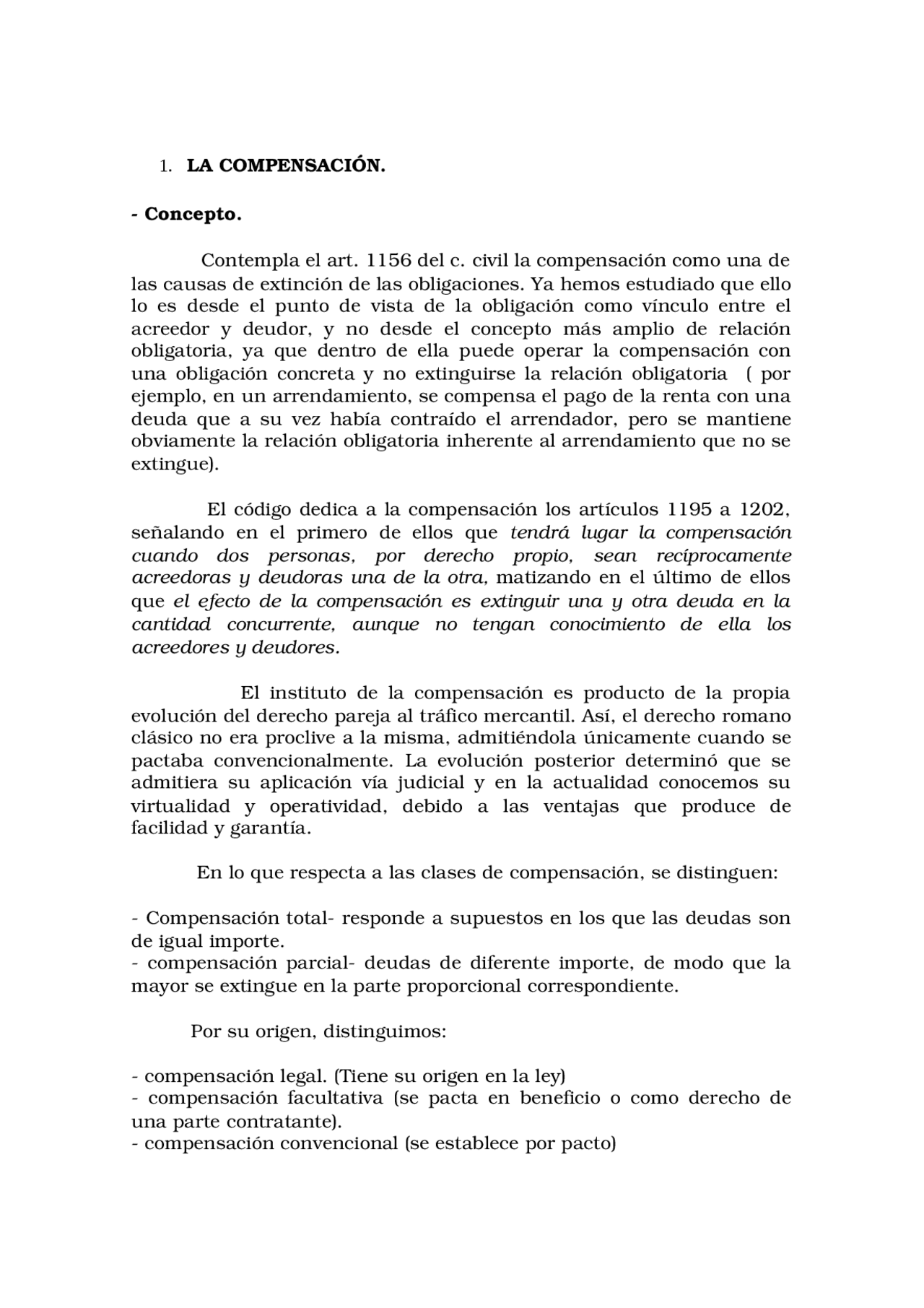 La compensacion - Apuntes de Derecho Civil - Docsity