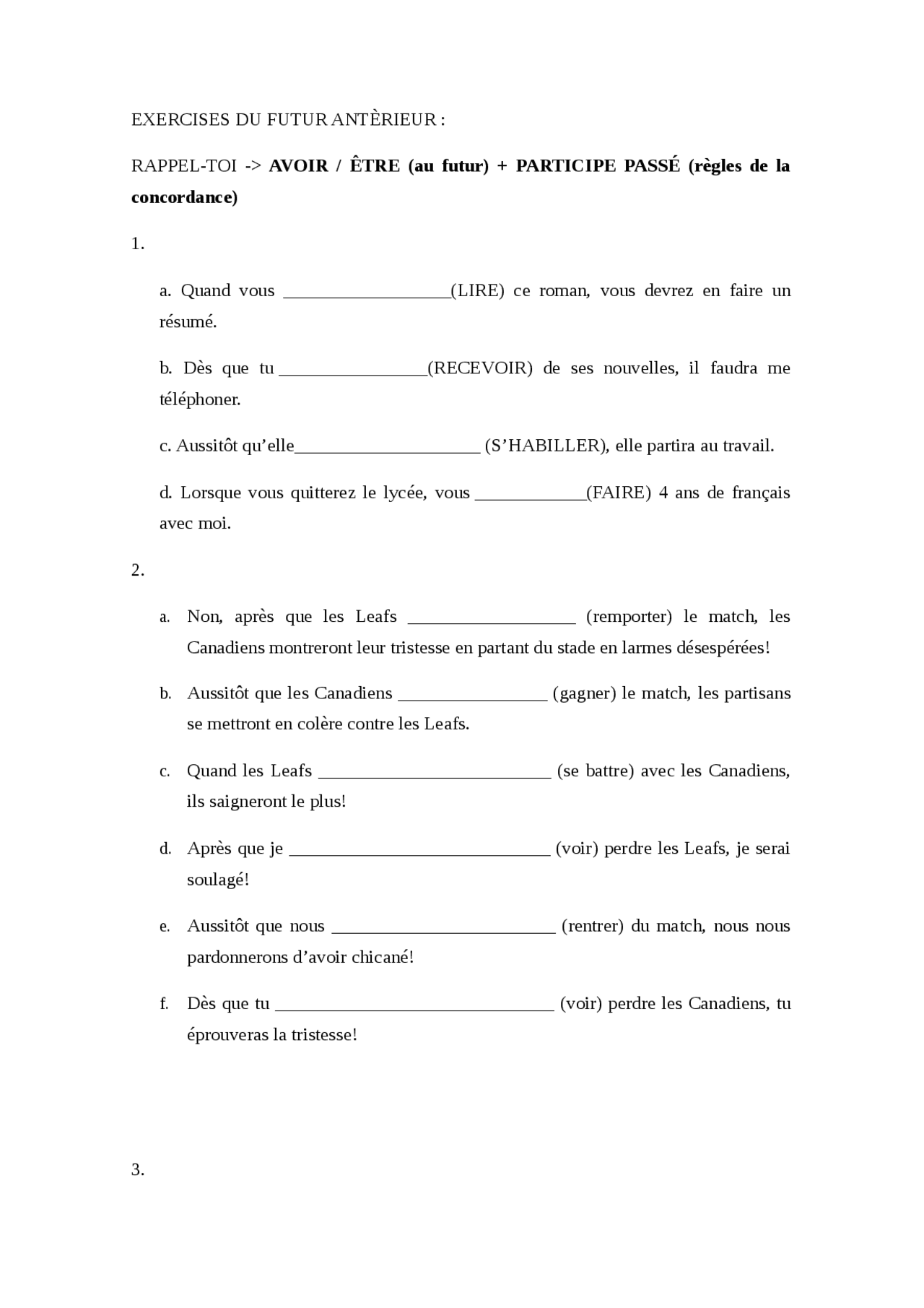 Ejercicios futur anterieur - Ejercicios de Idiomas - Docsity