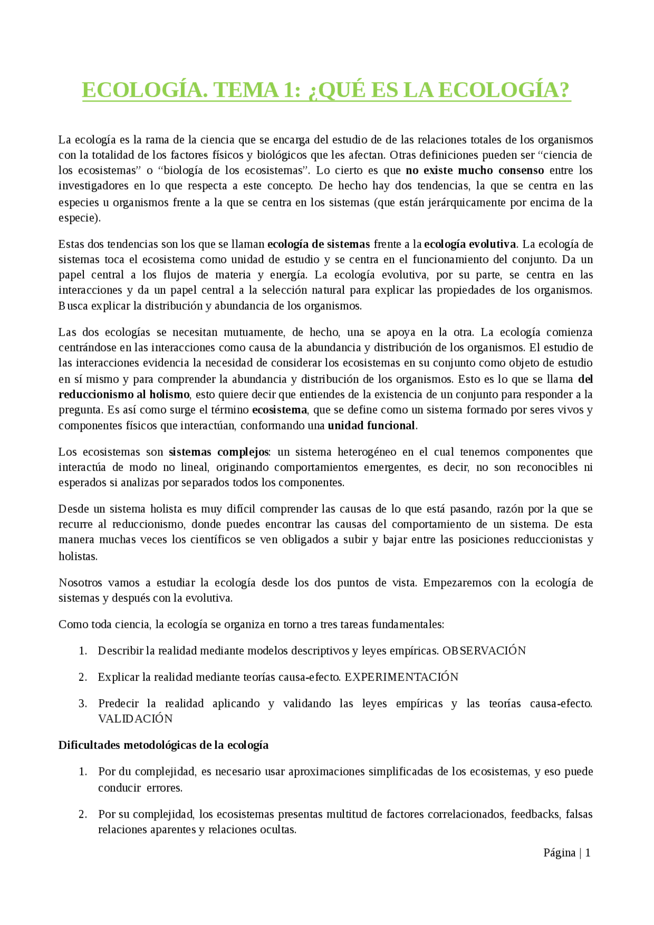 ECOLOGÍA. TEMA 1: QUÉ ES LA ECOLOGÍA - Apuntes de Ecología - Docsity