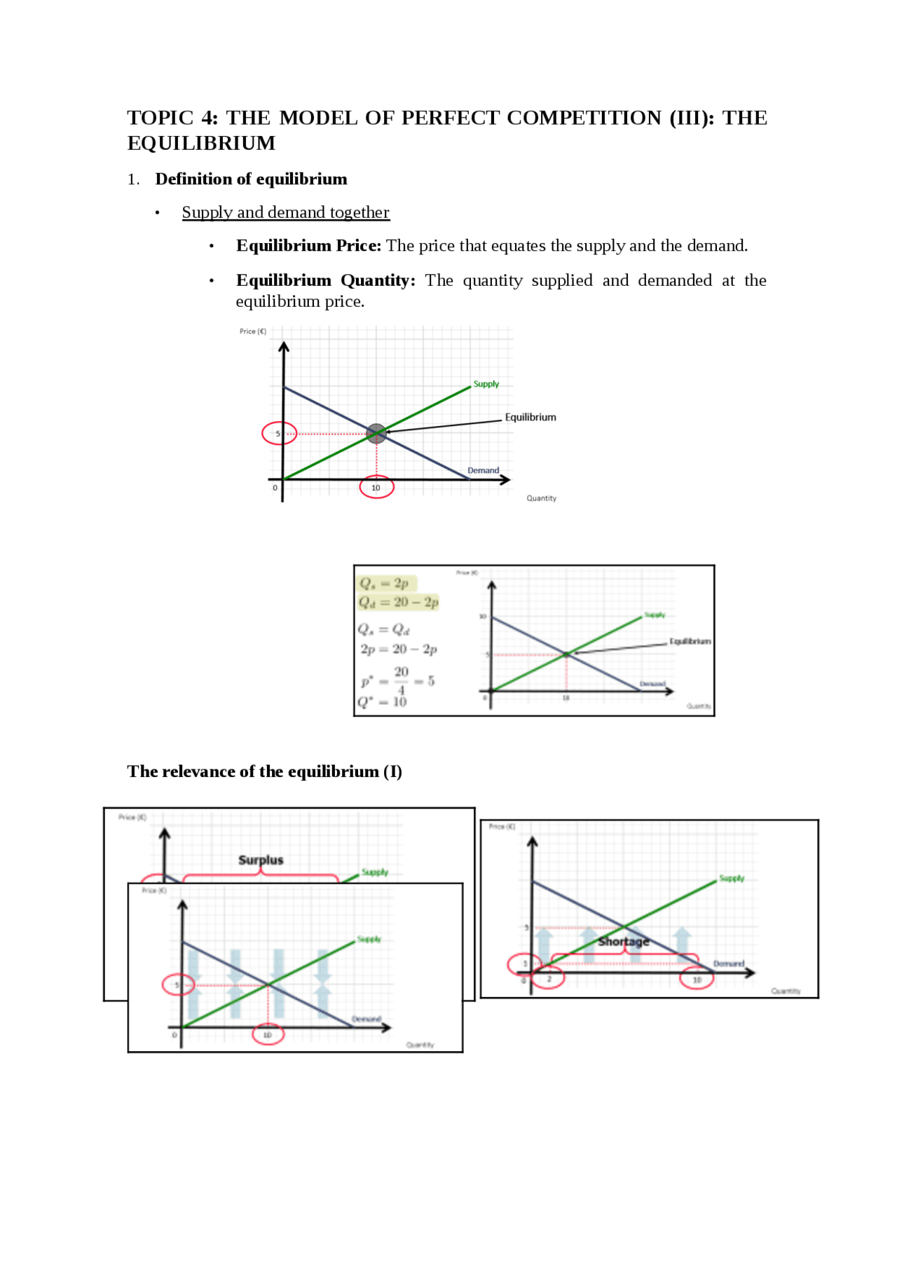 TOPIC 4: THE MODEL OF PERFECT COMPETITION (III): THE EQUILIBRIUM ...