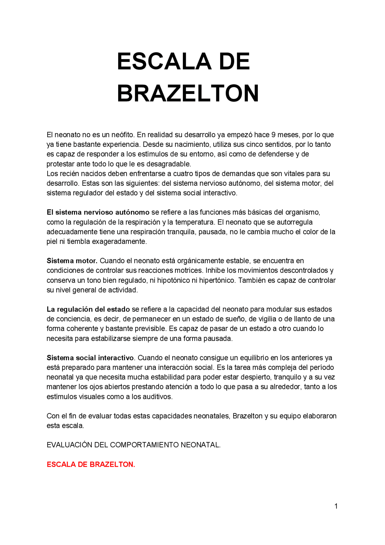 Escala Brazelton Ciclo Vital - Apuntes de Psicología - Docsity