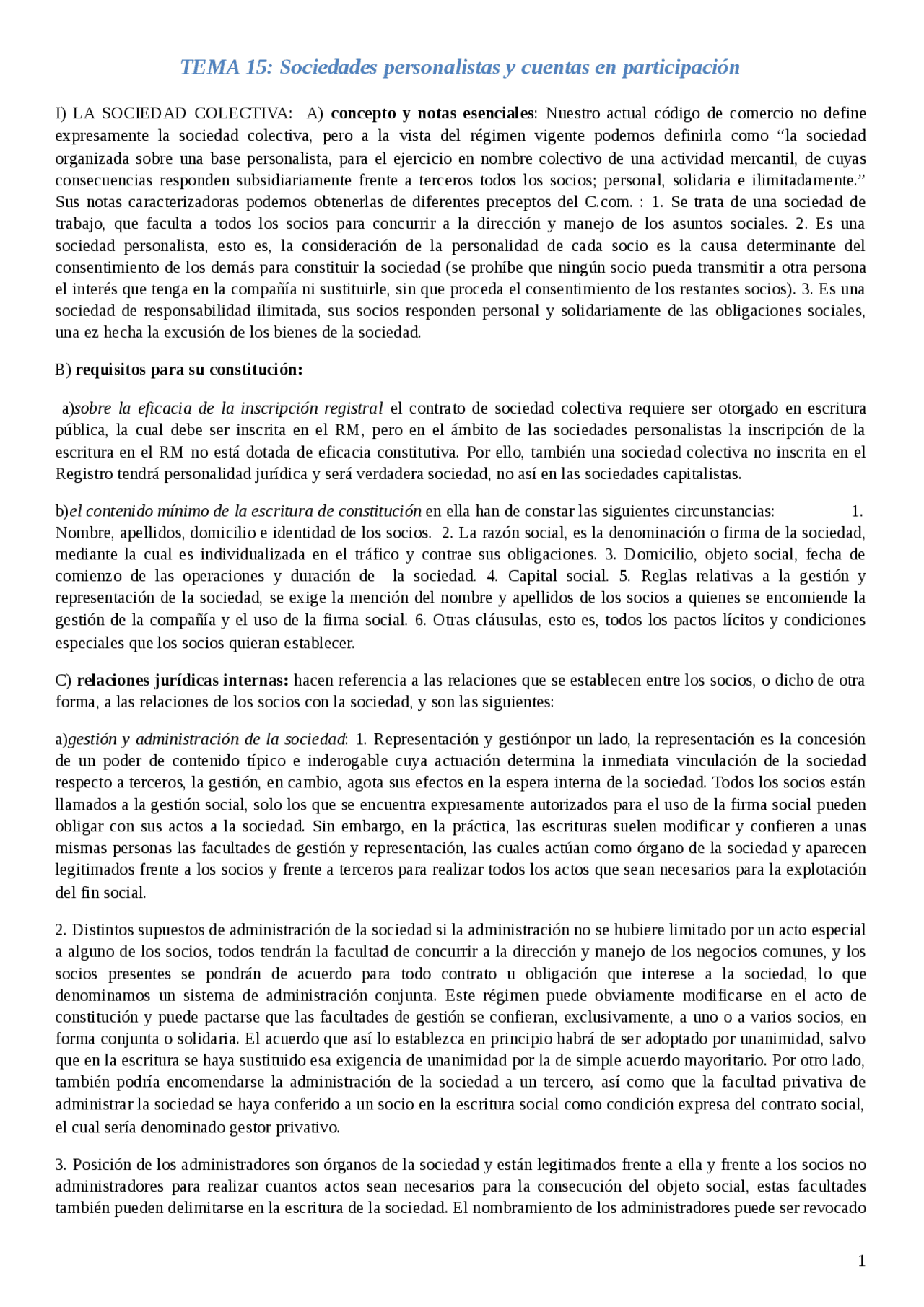 TEMA 15: Sociedades personalistas y cuentas en participación - Study ...
