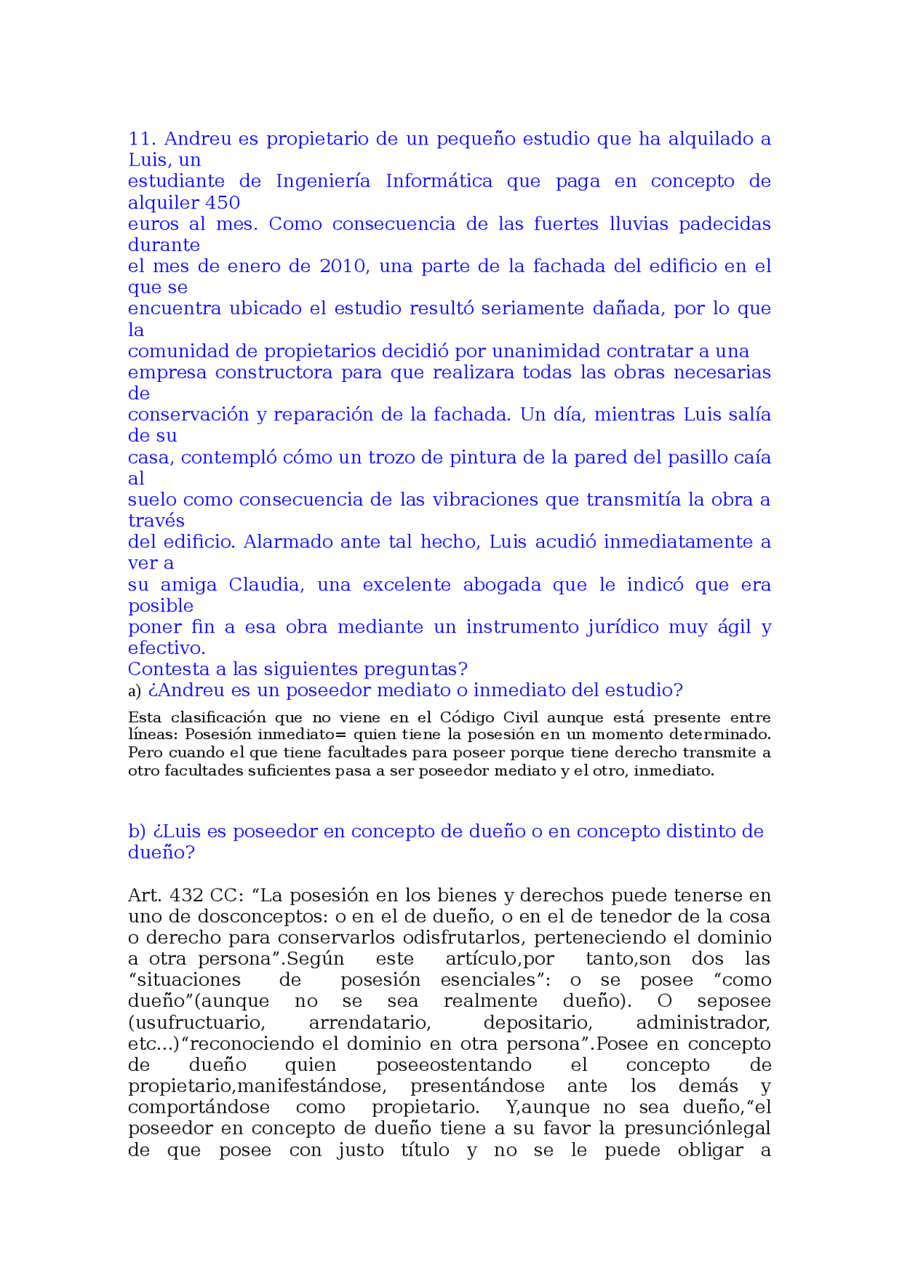 Caso Práctico Civil Iii Posesión Y Acciones De Defensa Posesoria