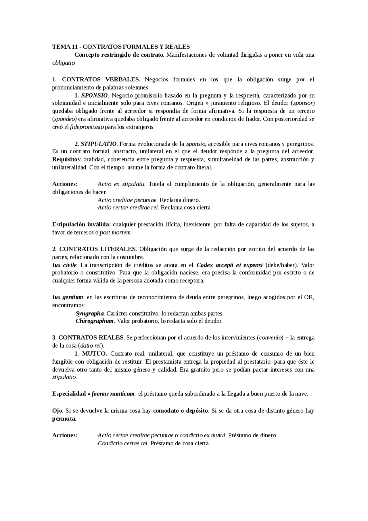Contratos formales y reales - Apuntes de Derecho Romano - Docsity