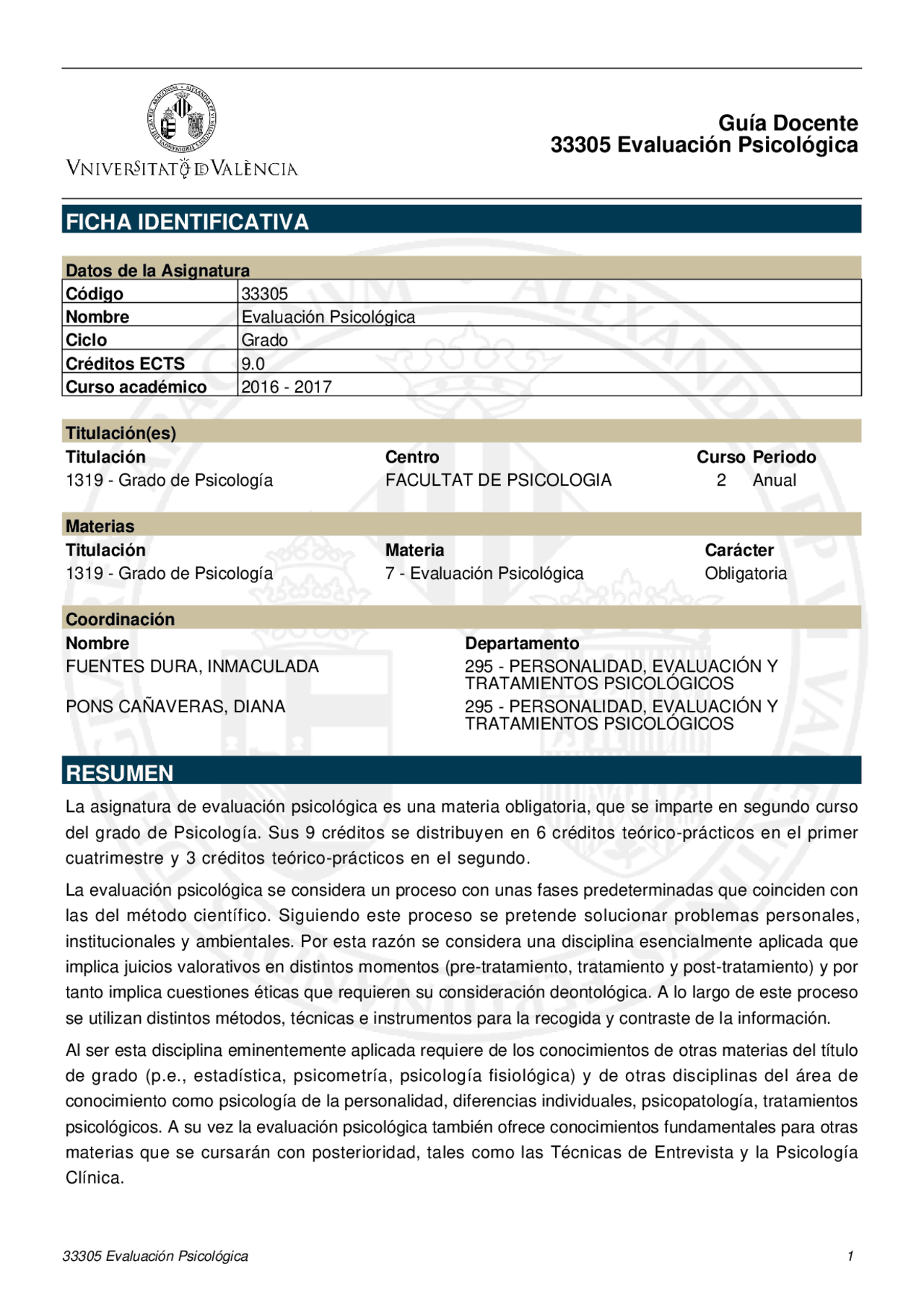 Guía docente - Guías, Proyectos, Investigaciones de Psicología - Docsity