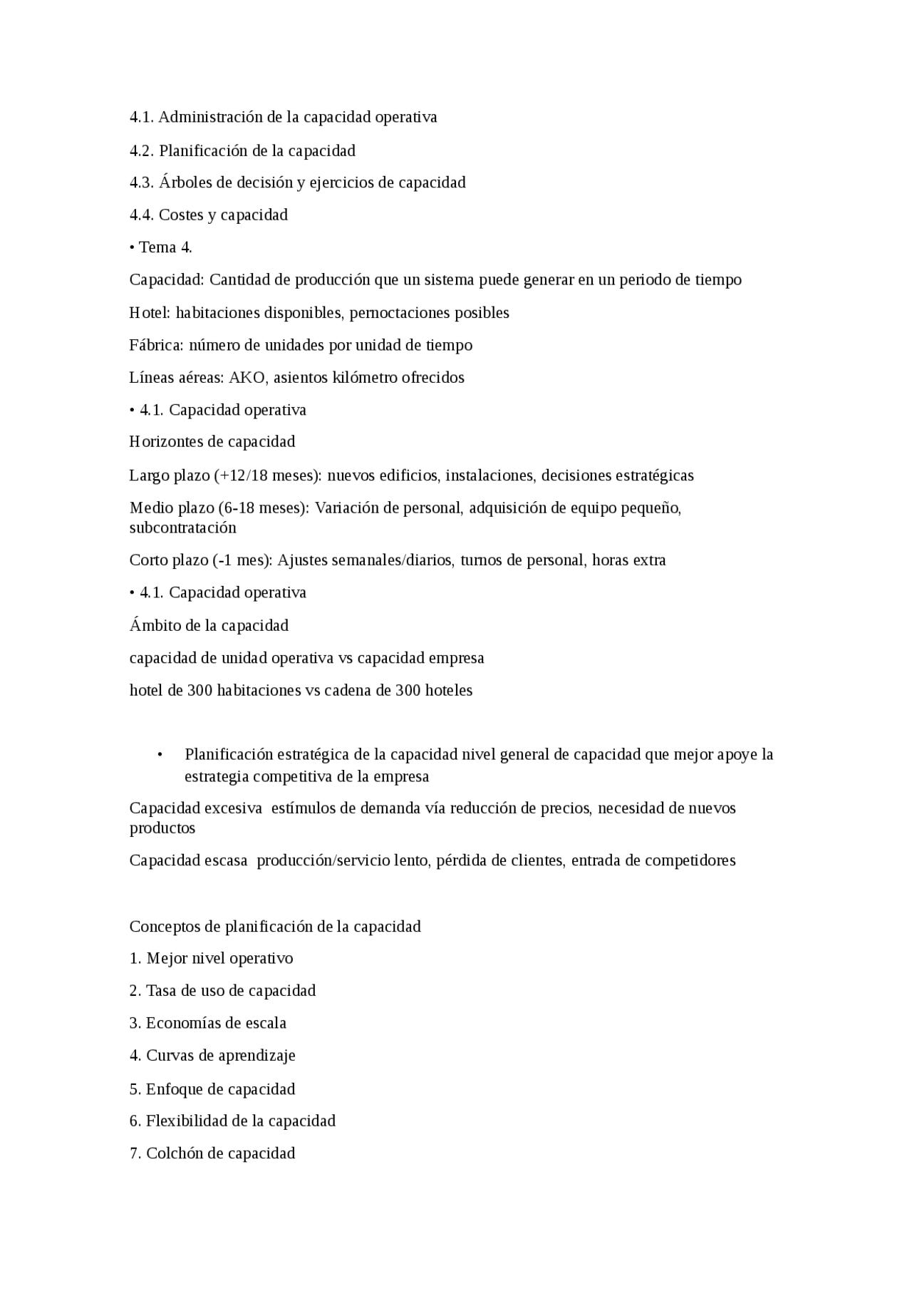 Administración de la capacidad operativa - Apuntes de Administración de ...