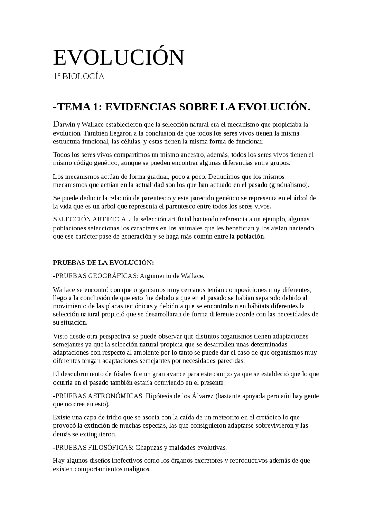 EVOLUCIÓN TEMAS 1-9 - Apuntes de Biología - Docsity