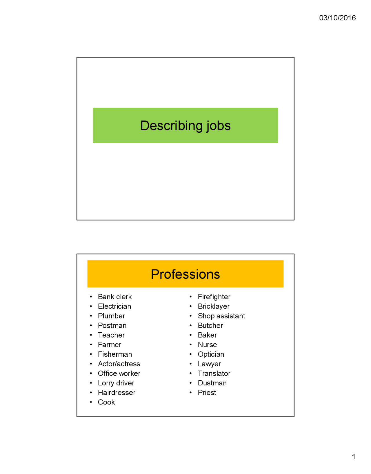 Describing jobs - Apuntes de Idioma Inglés - Docsity