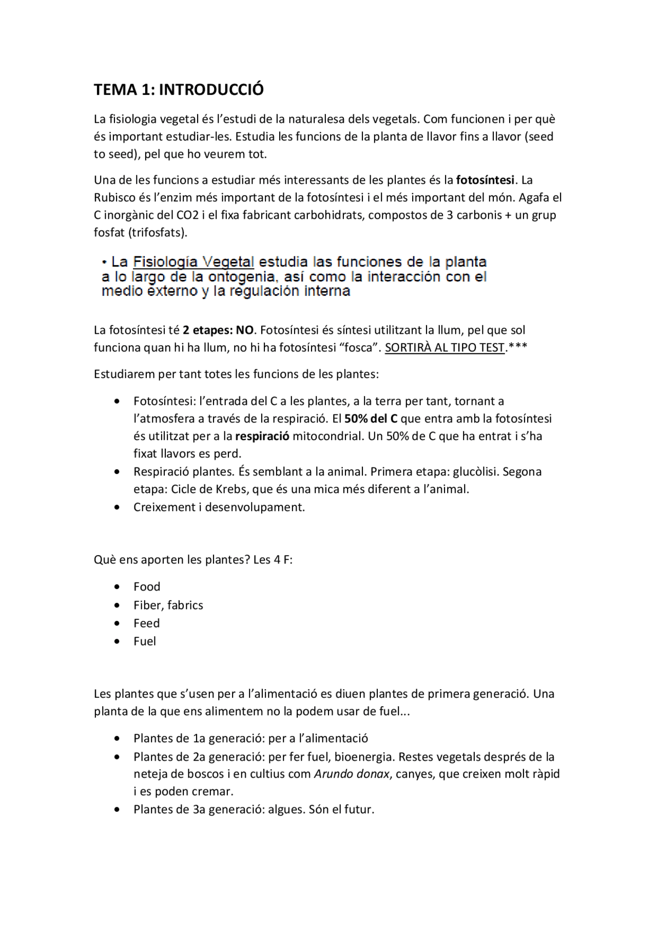 TEMA 1: INTRODUCCIÓ La fisiologia vegetal és l’estudi de - Apuntes de ...