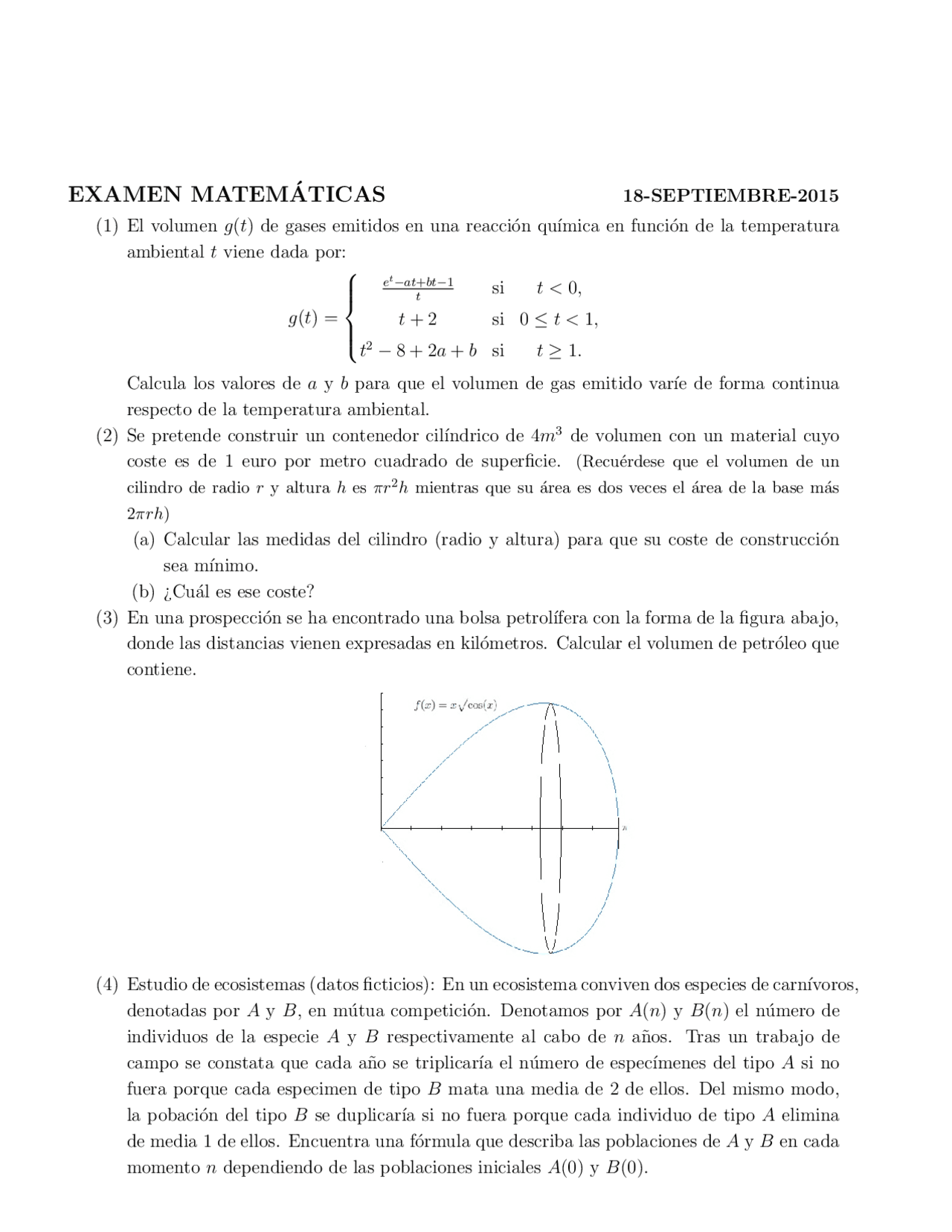 Examen matemáticas - Exámenes de Matemáticas - Docsity