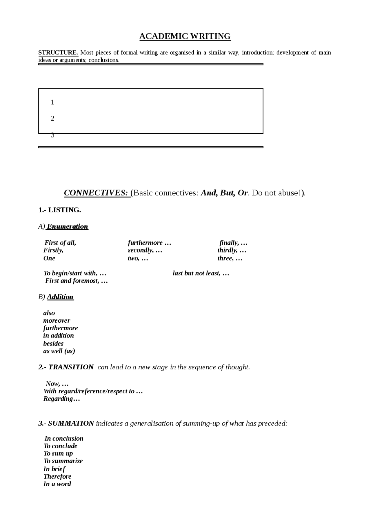 Conectors (Academic Writing) - Apuntes de Idioma Inglés - Docsity