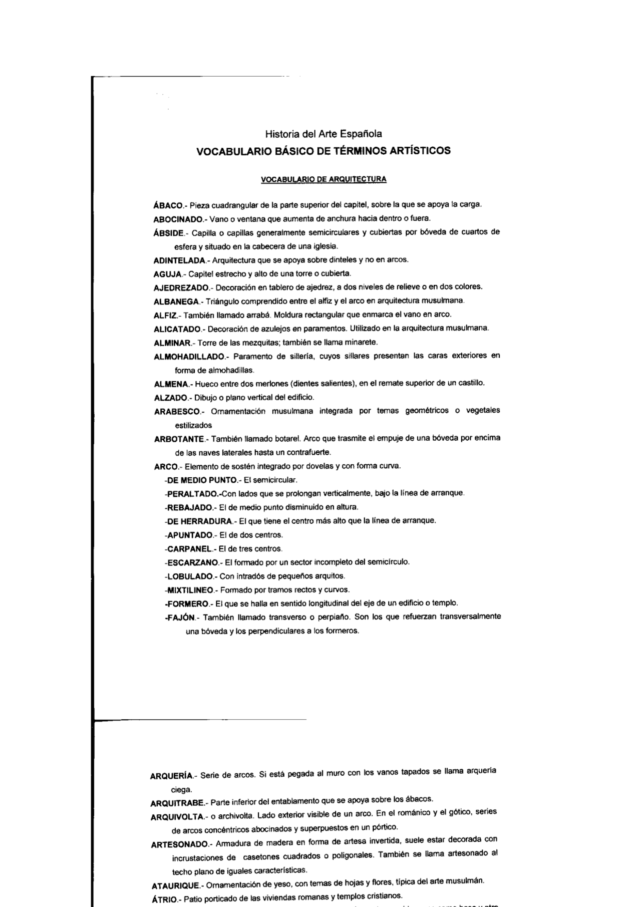 Vocabulario de arte - Apuntes de Historia del Arte - Docsity