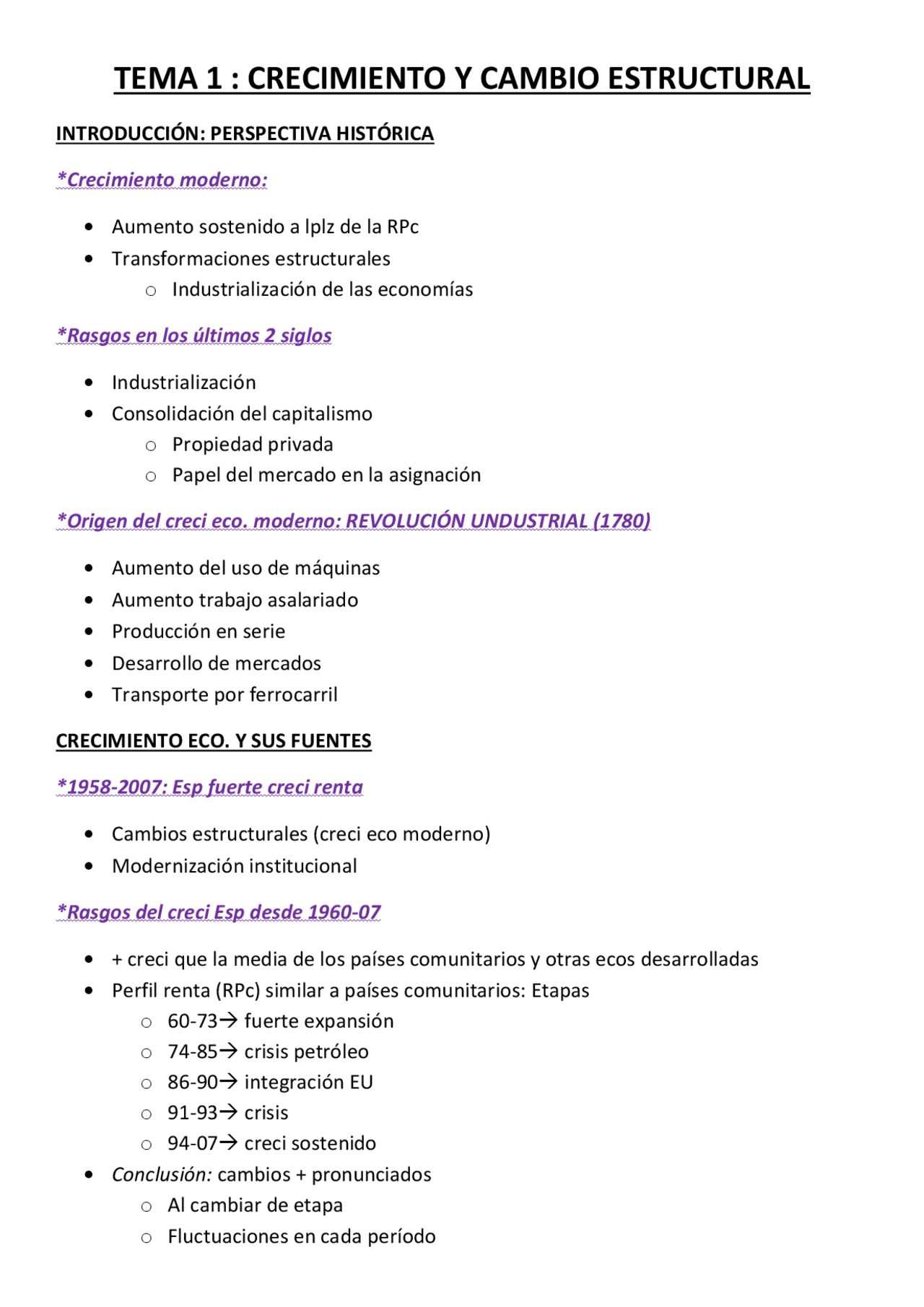 Crecimiento y cambio estructural - Apuntes de Economía - Docsity