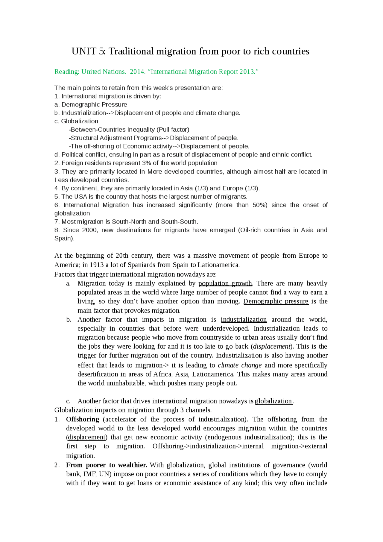 UNIT 5: Traditional migration from poor to rich countries Reading ...