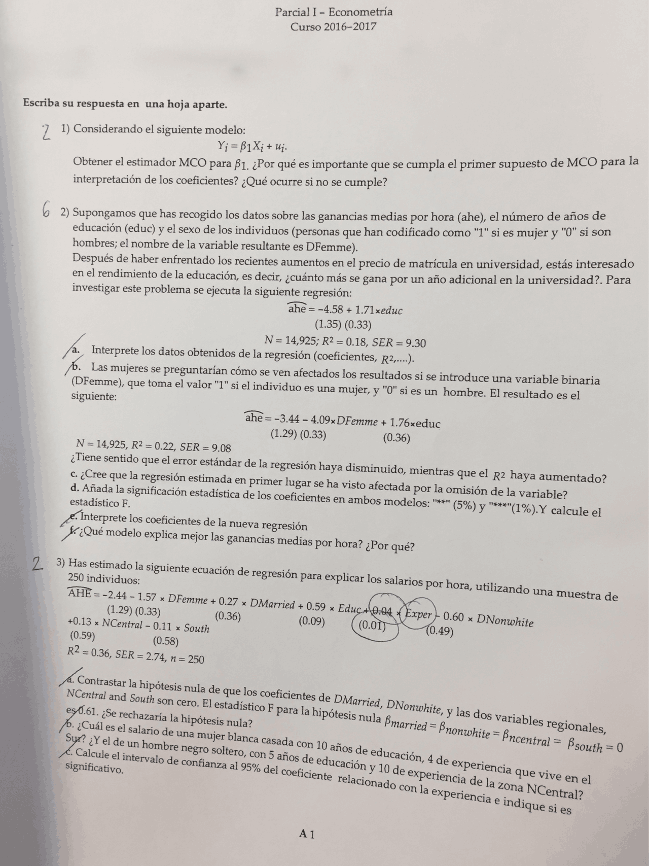 Econometría 03 2017 - Exámenes de Econometría - Docsity