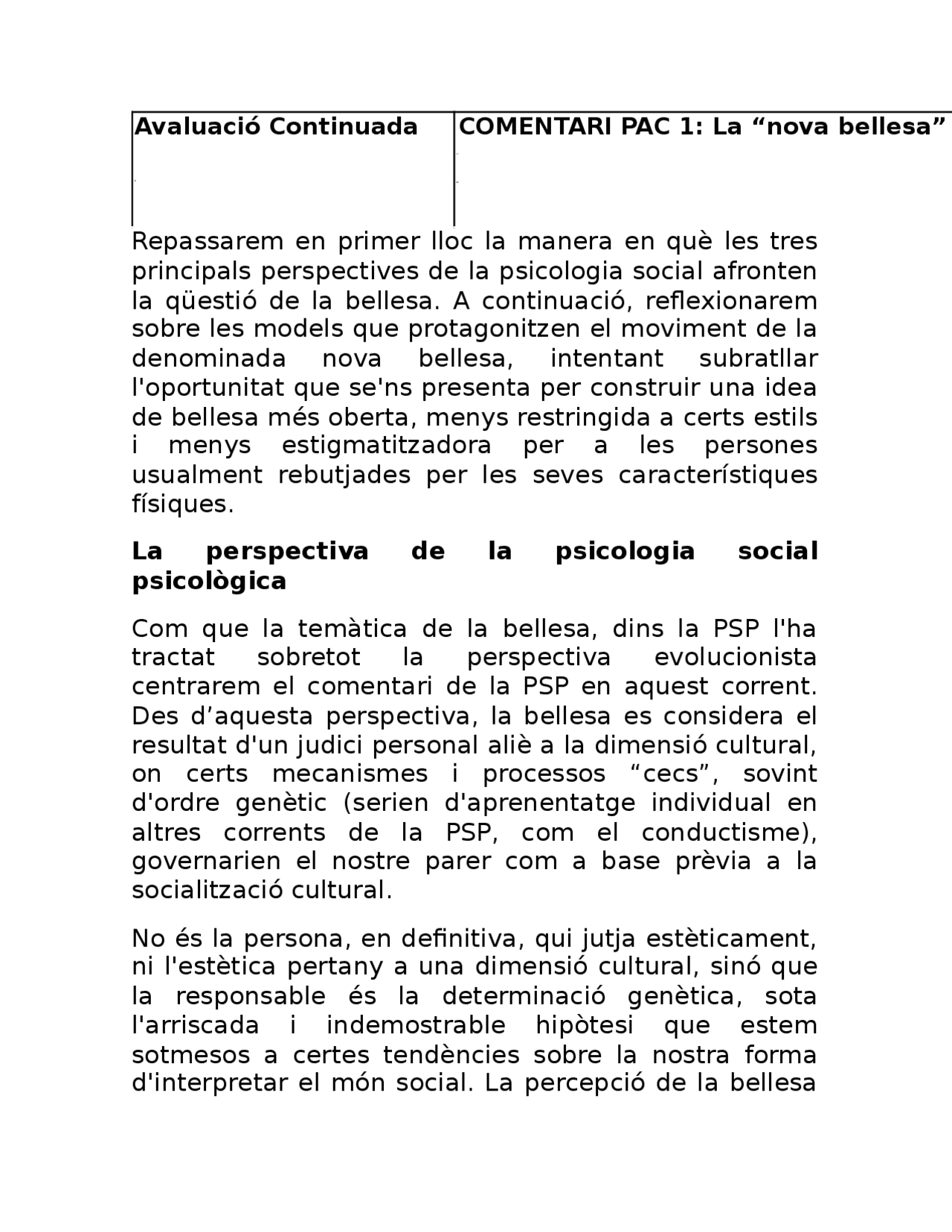 Psicologia Social. PAC 1 Solució - Apuntes de Psicología Social - Docsity