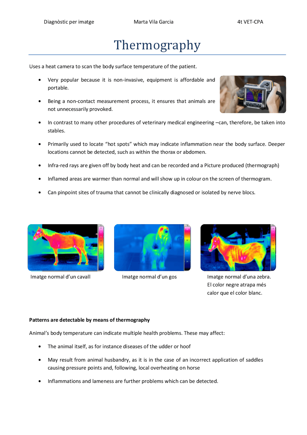 Thermography - Apuntes de Veterinaria - Docsity